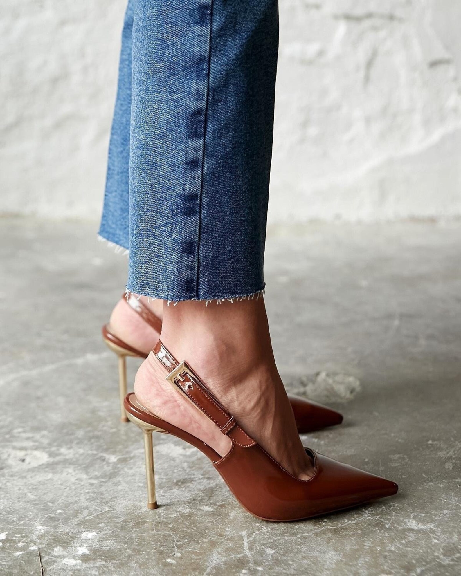 Tan Leather High Heels Shoe,slingback Closed Toe,open Back Shoes ...