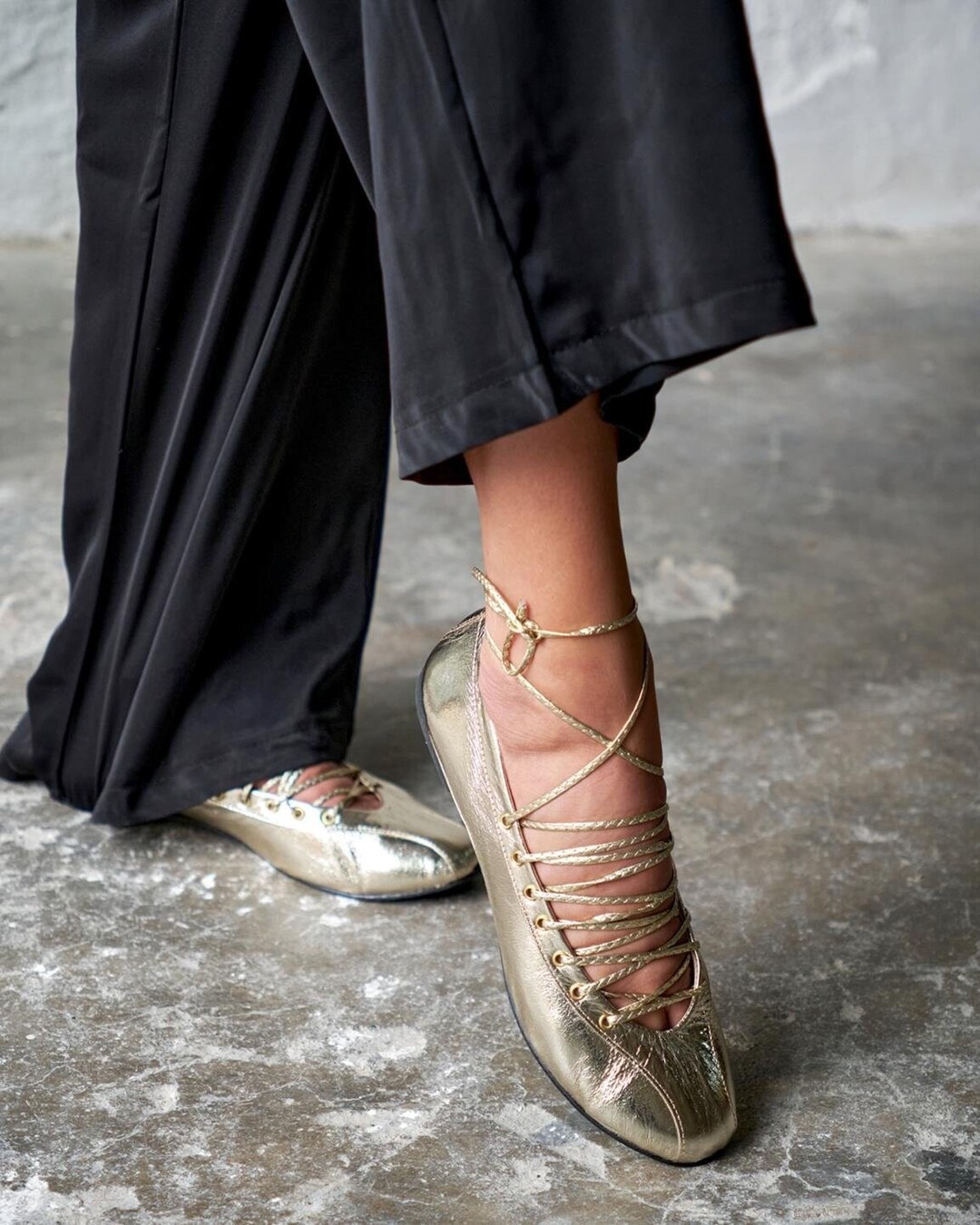 Gold Genuine Leather Ballet Flats,flat Shoes,handmade Shoes,ballet ...