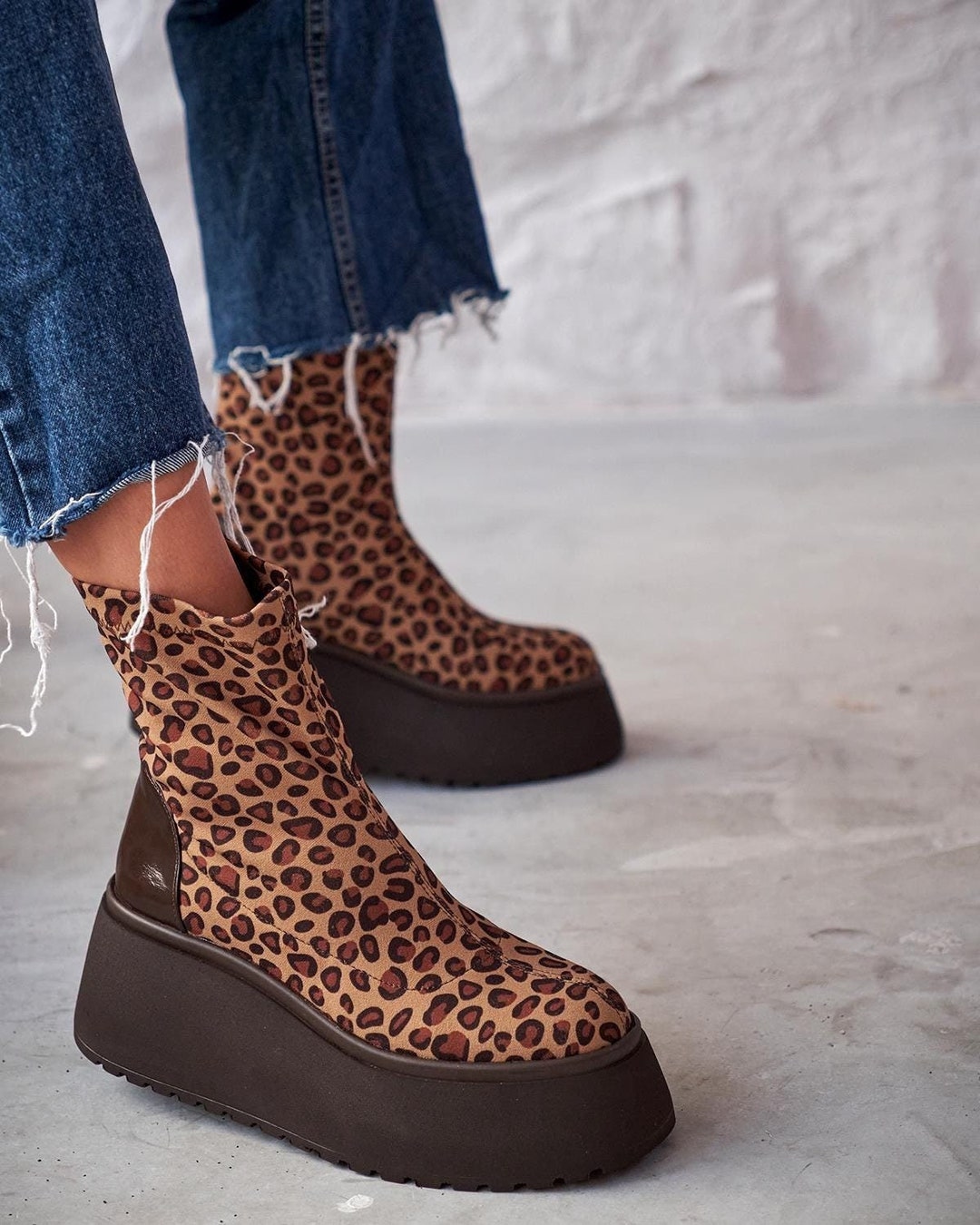 Leopard Print Boots,ankle Boots,platform Boots,fabric Ankle Boots,scuba ...