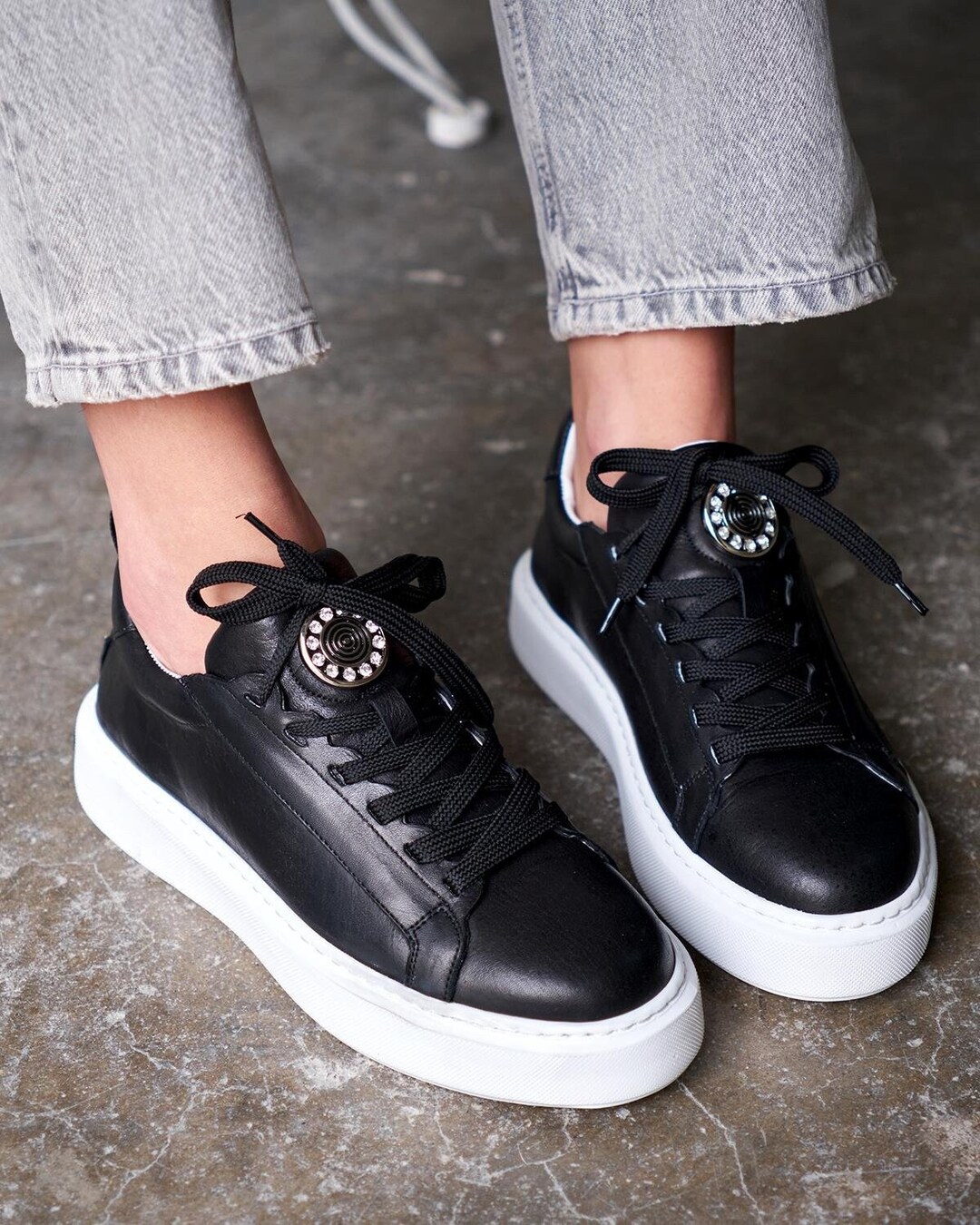 Women's Black Leather Sneakers,women's Casual Shoes,classic Sneakers ...