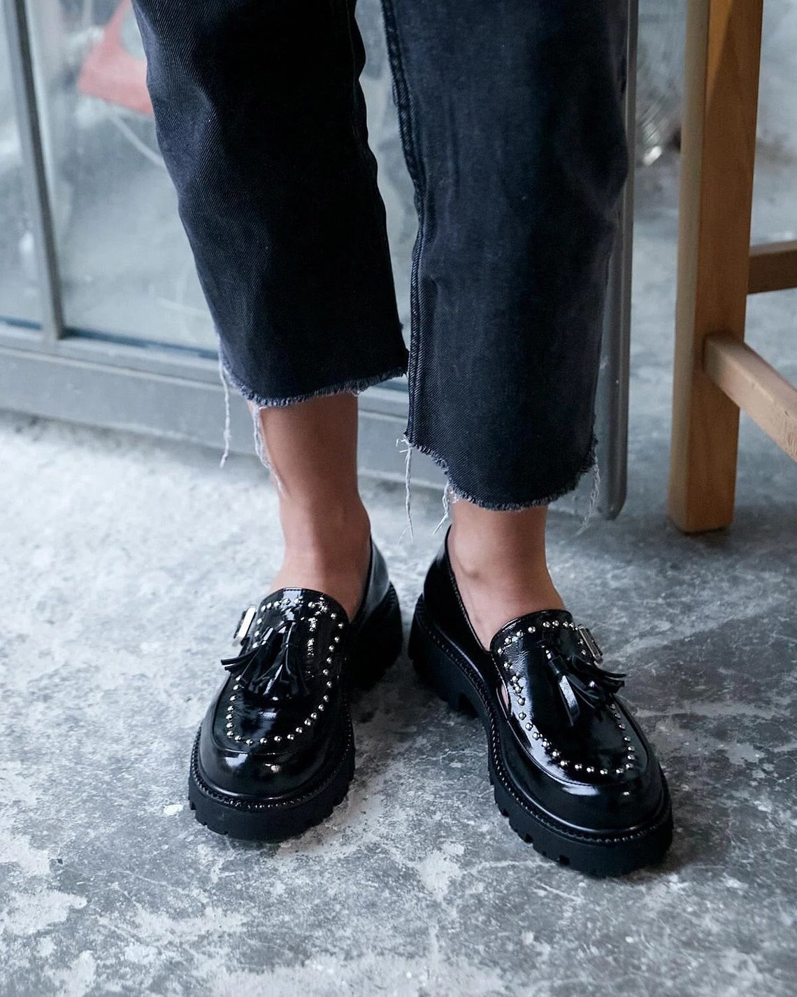 Women's Black Patent Leather Loafers,patent Leather Shoes,oxford Shoes ...