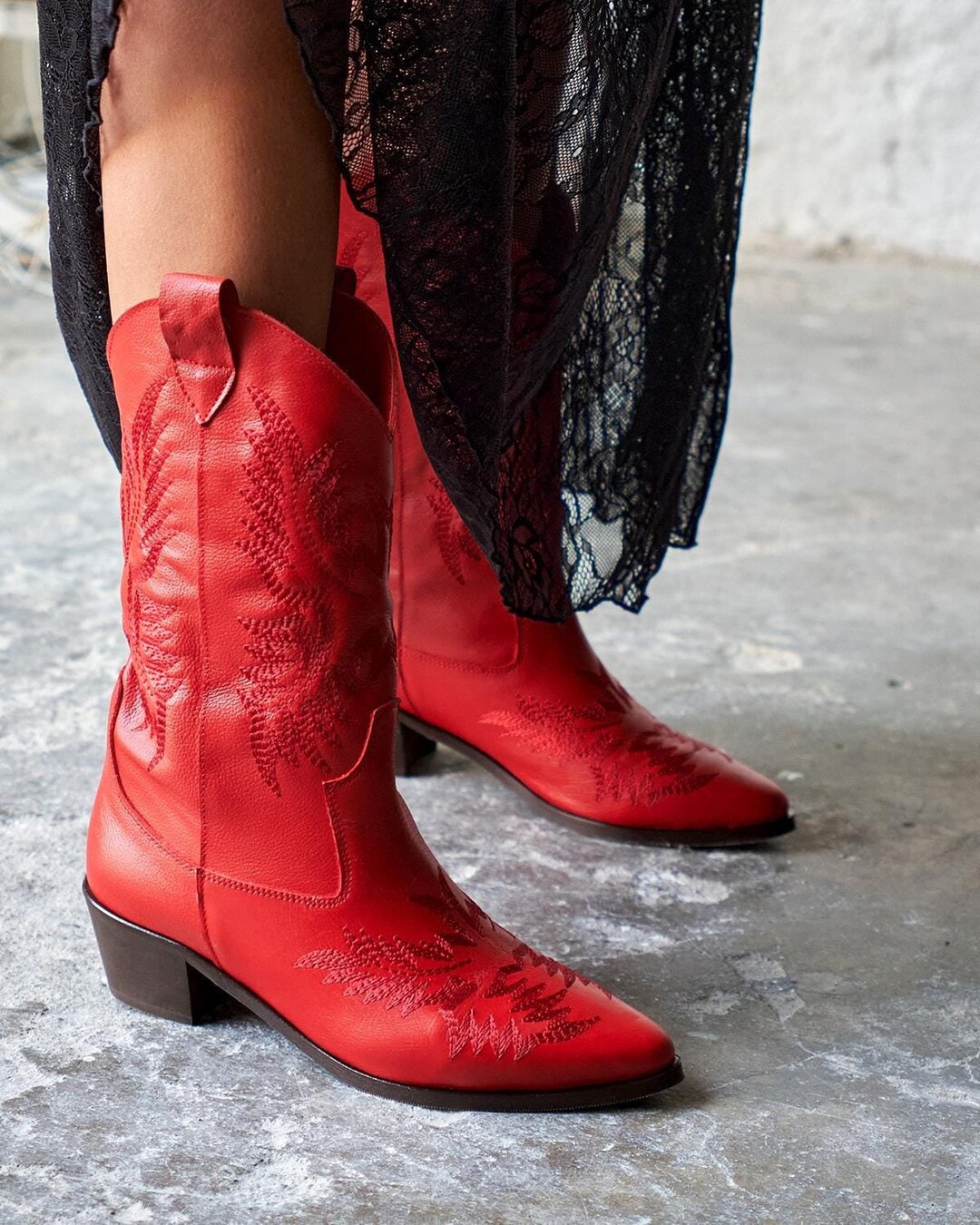 Red Leather Cowboy Boots,pointed Toe Boots,western Boots,embroidered ...