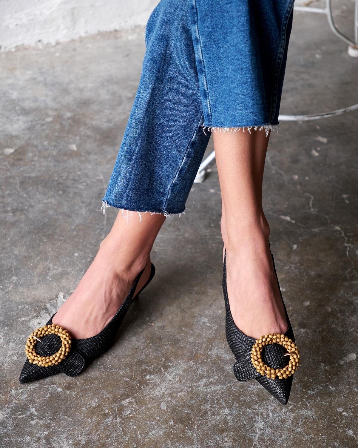 Black Wicker Heels,low Heel Shoes,bridal Shoes,wedding Pumps,ankle ...