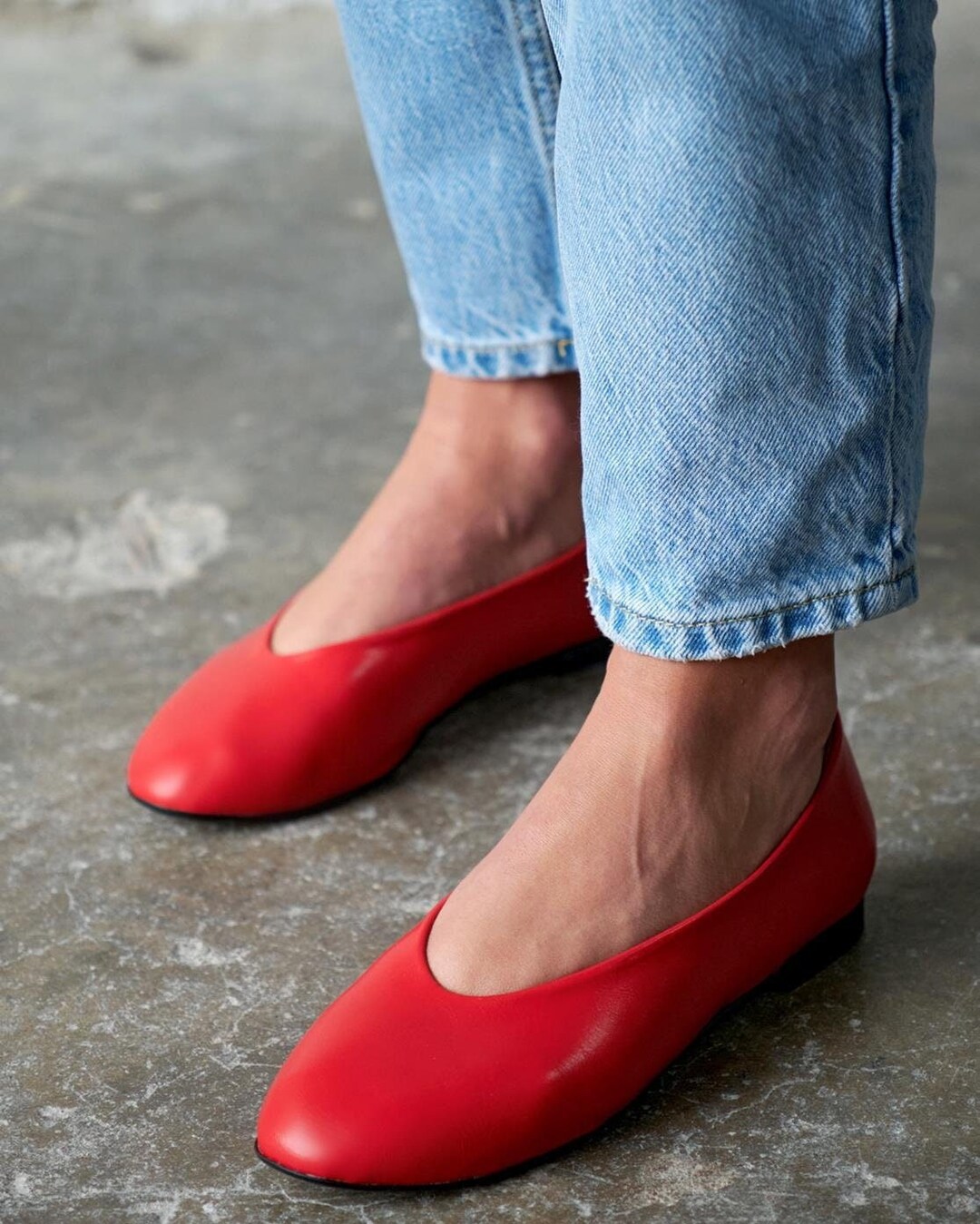 Red Leather Ballet Flats,low Heels Pumps,barefoot Shoes,women Flat ...
