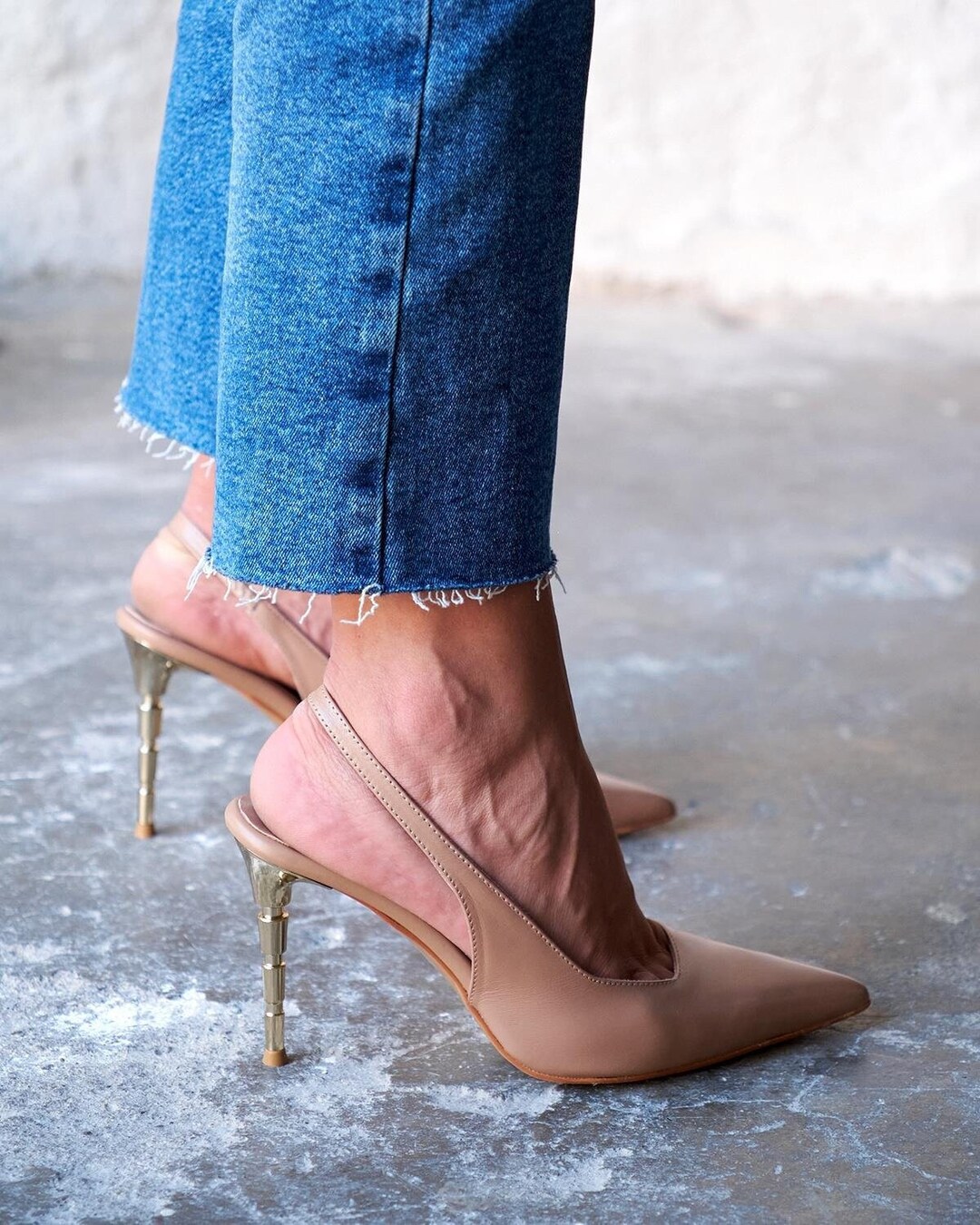 Beige Leather High Heels,bridal Shoes,wedding Shoes,dress Shoes,closed ...