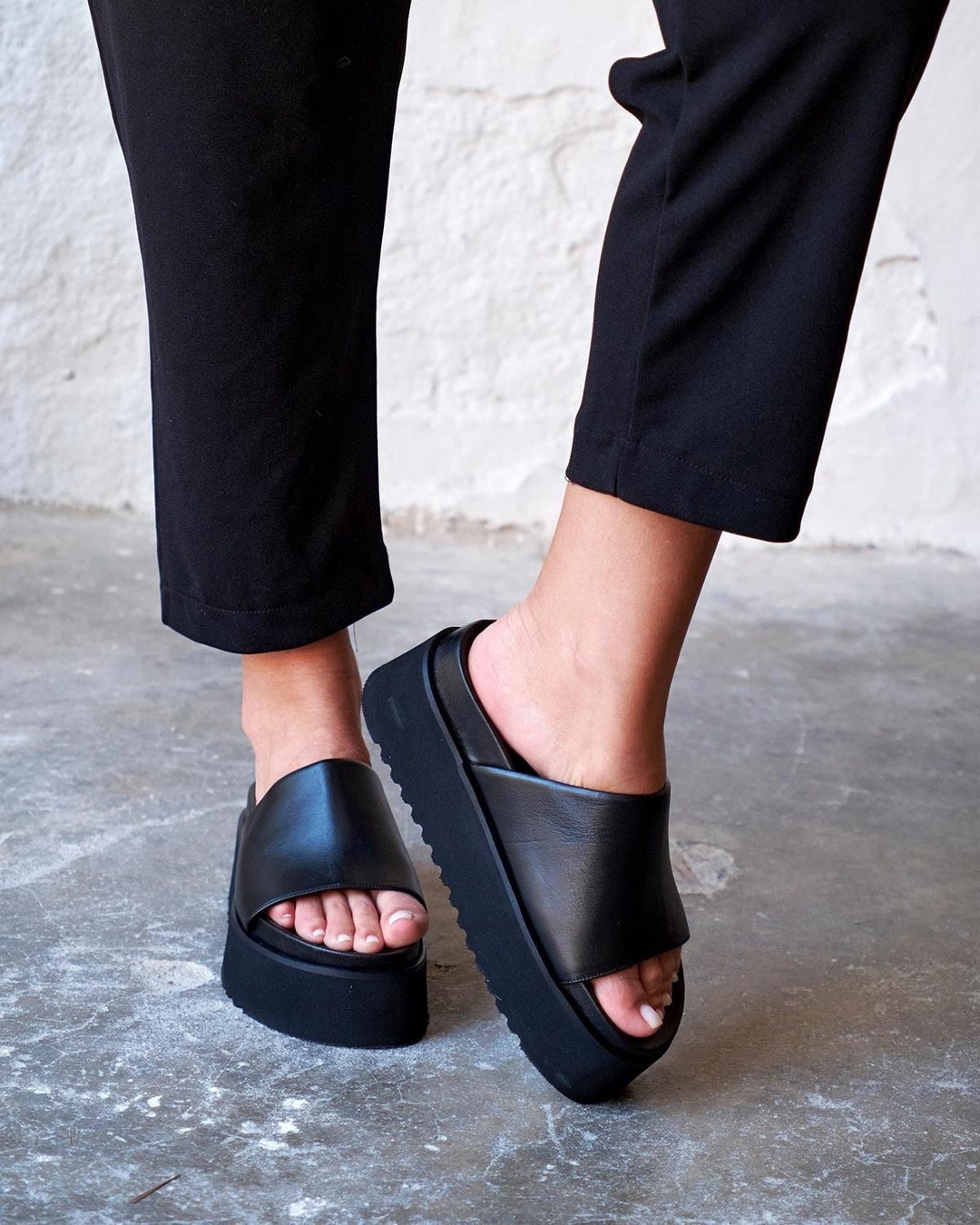 Black Leather Platform Sandals,slippers for Women,beige Leather Sandals ...