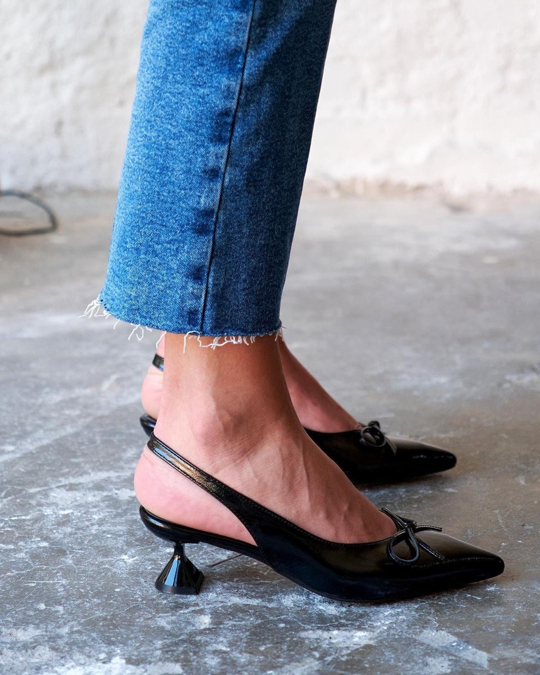 Black Patent Leather Short Heels,pointed Toe Heels,bridal Shoes,wedding ...