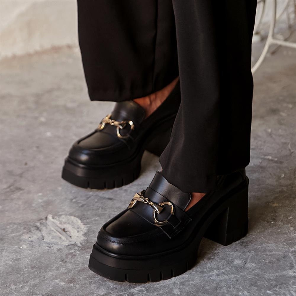 Black Platform Loafer Shoes With Chain Detailloafer High Heelsbeige Suede Loafersblock Heeled