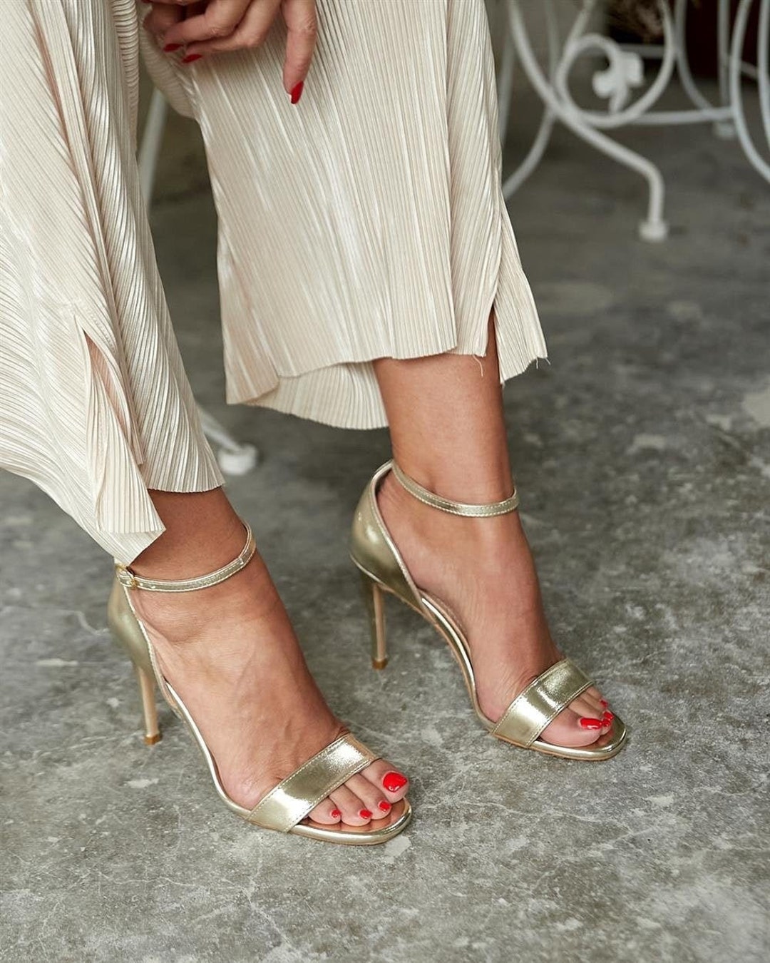 Gold 8 Cm Heel Ankle Strap High Heels,open Toe Heels,gold Heels,bridal ...