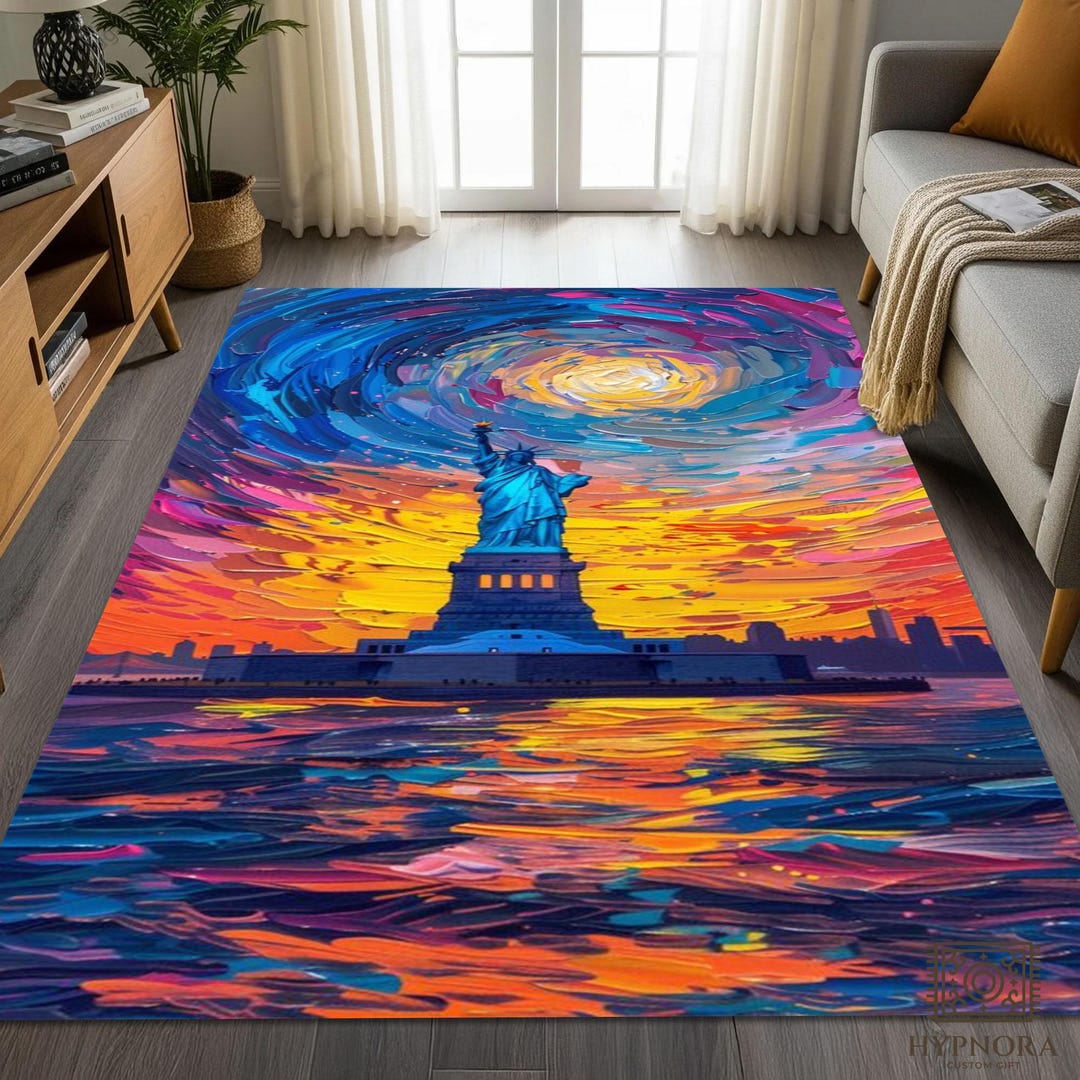 Statue of Liberty Rug: Colorful NYC Sunset Art Carpet - Etsy
