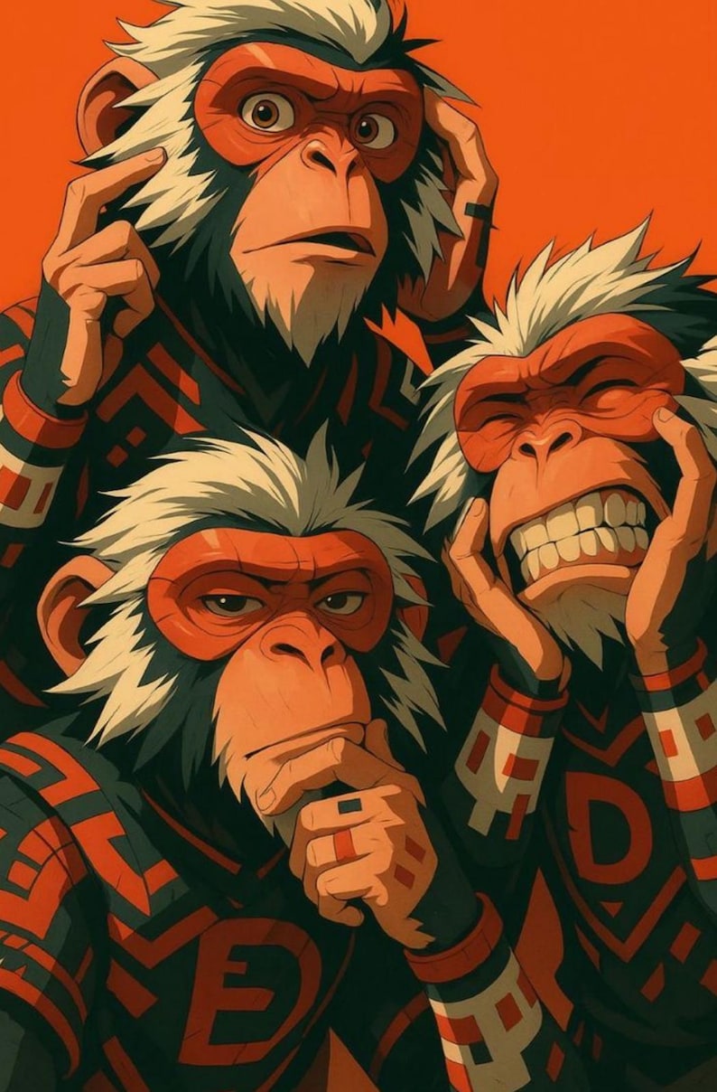 Three Wise Monkeys Art Rug – Abstract Graphic Tile Area Washable Carpet ...