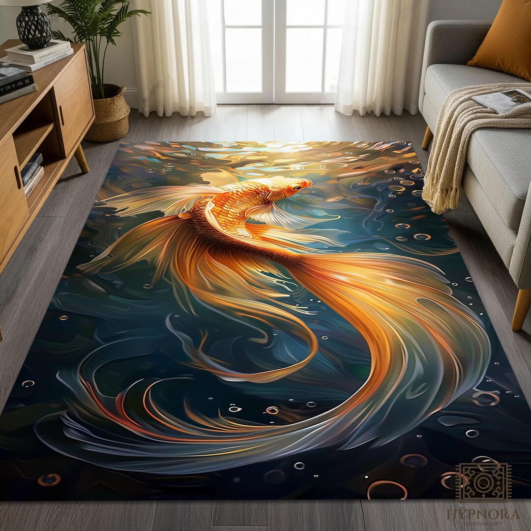 Golden Koi Fish Area Rug: Japanese Underwater Art, Nonslip Washable ...