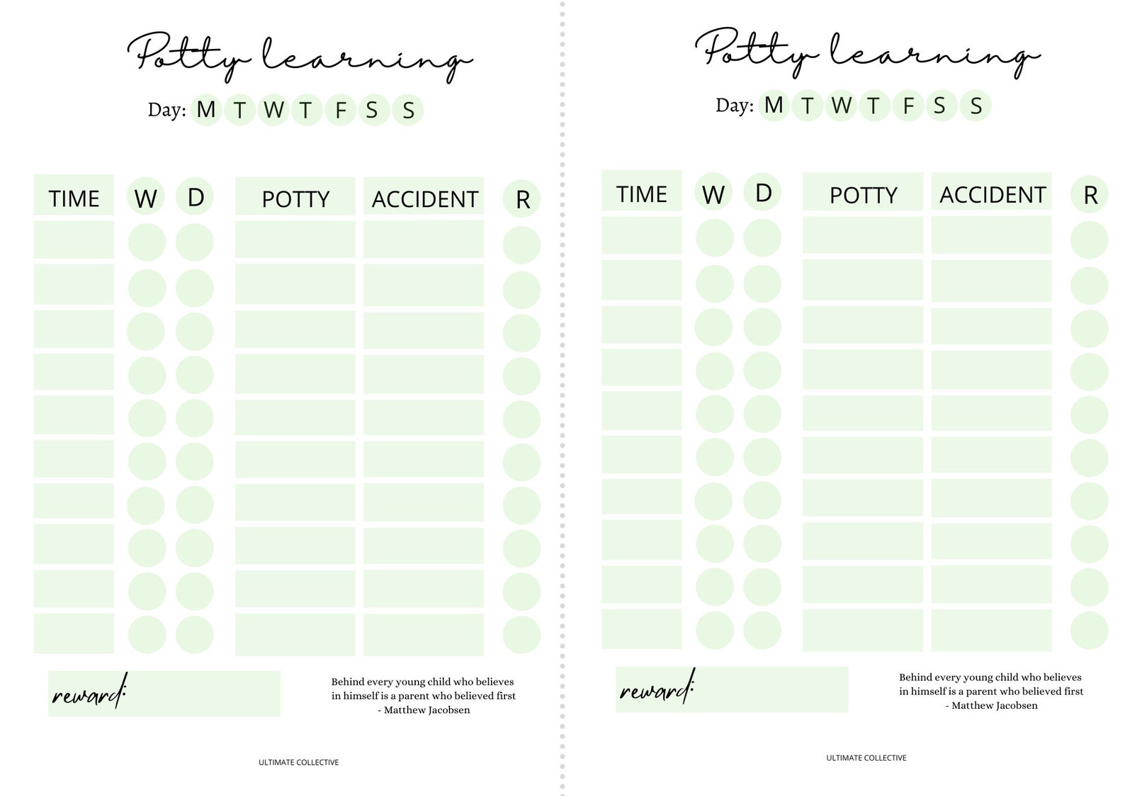 Toilet Training Template, Potty Training Document, Potty Learning ...