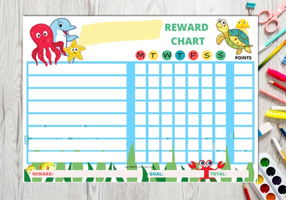 Kids Ocean Themed Reward Chart Chore Chart Instant Download | Etsy