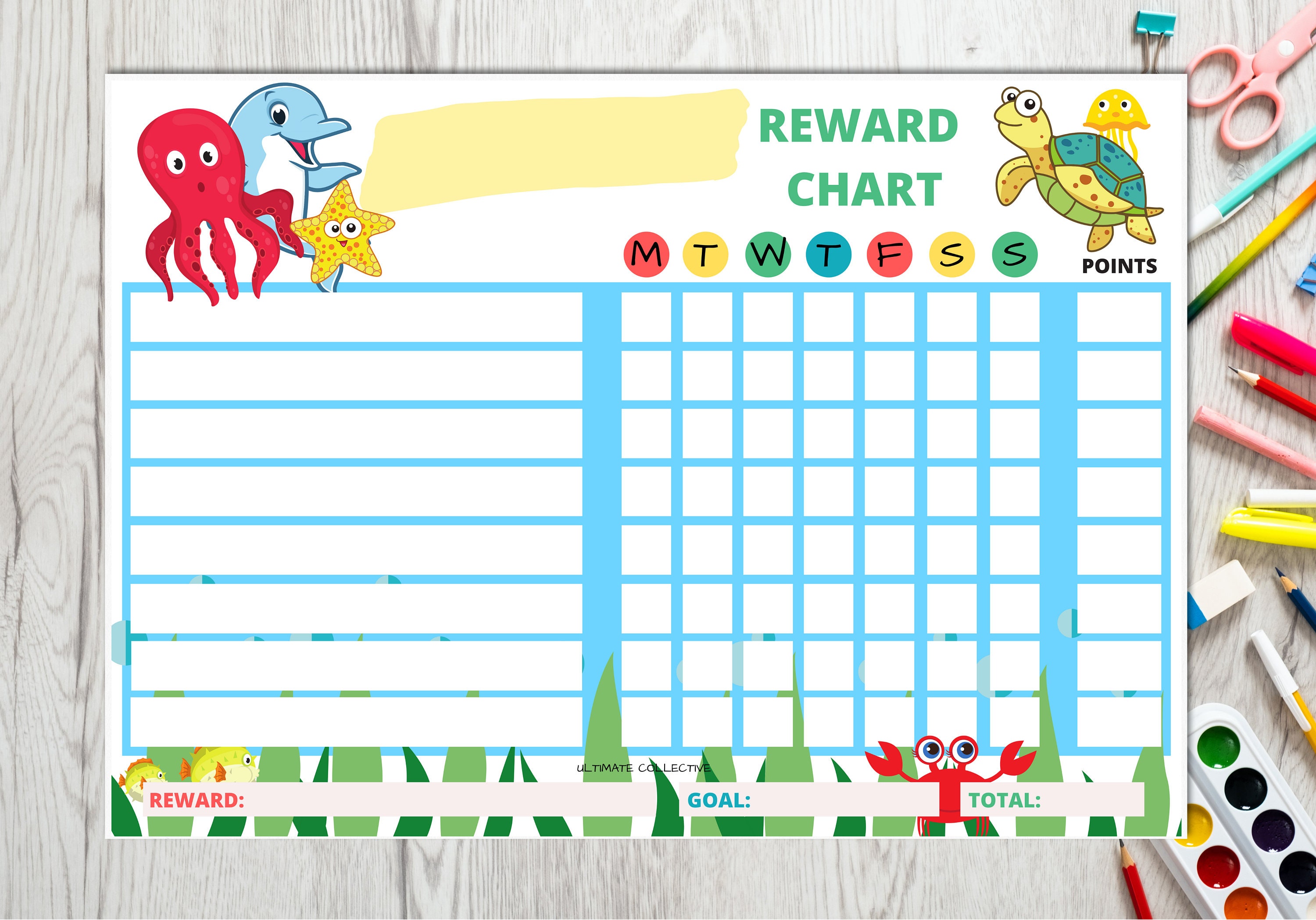 Kids Ocean Themed Reward Chart Chore Chart Instant Download | Etsy