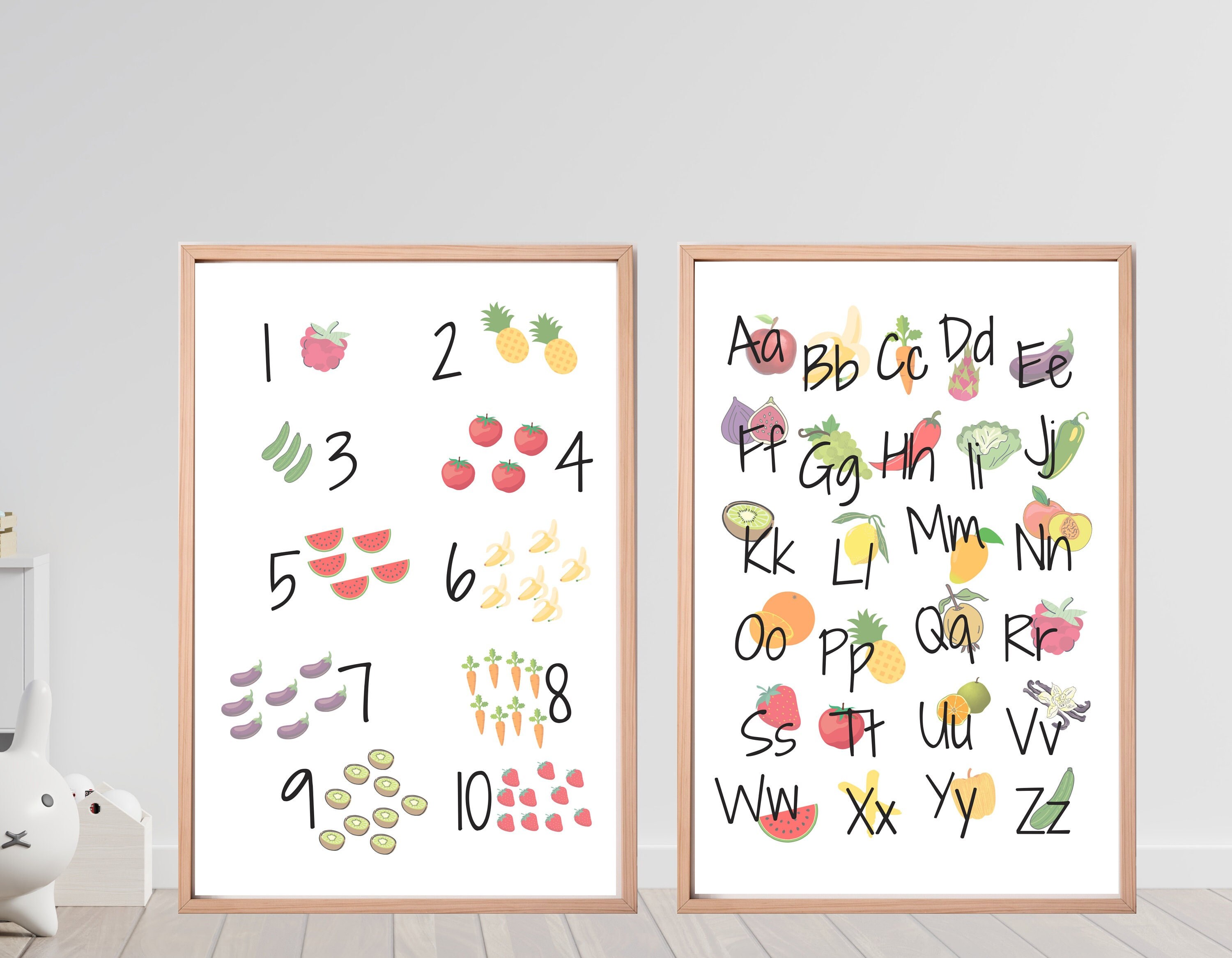 Fruit and Vegetables Alphabet and Numbers Prints, PRINTABLE Wall Art ...