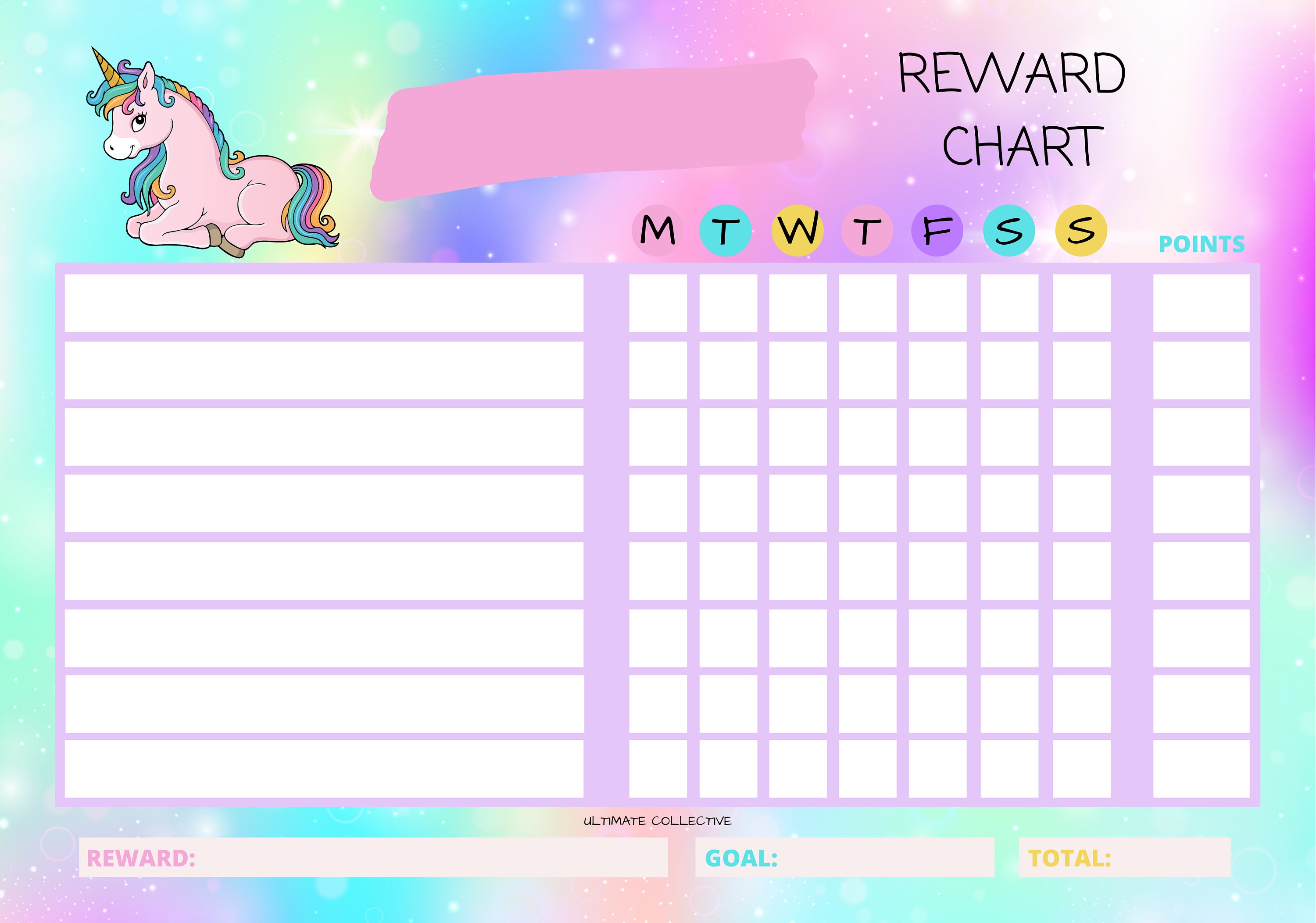Printable Rainbow Unicorn Reward Chart for Girl, Chore Chart for Kids ...