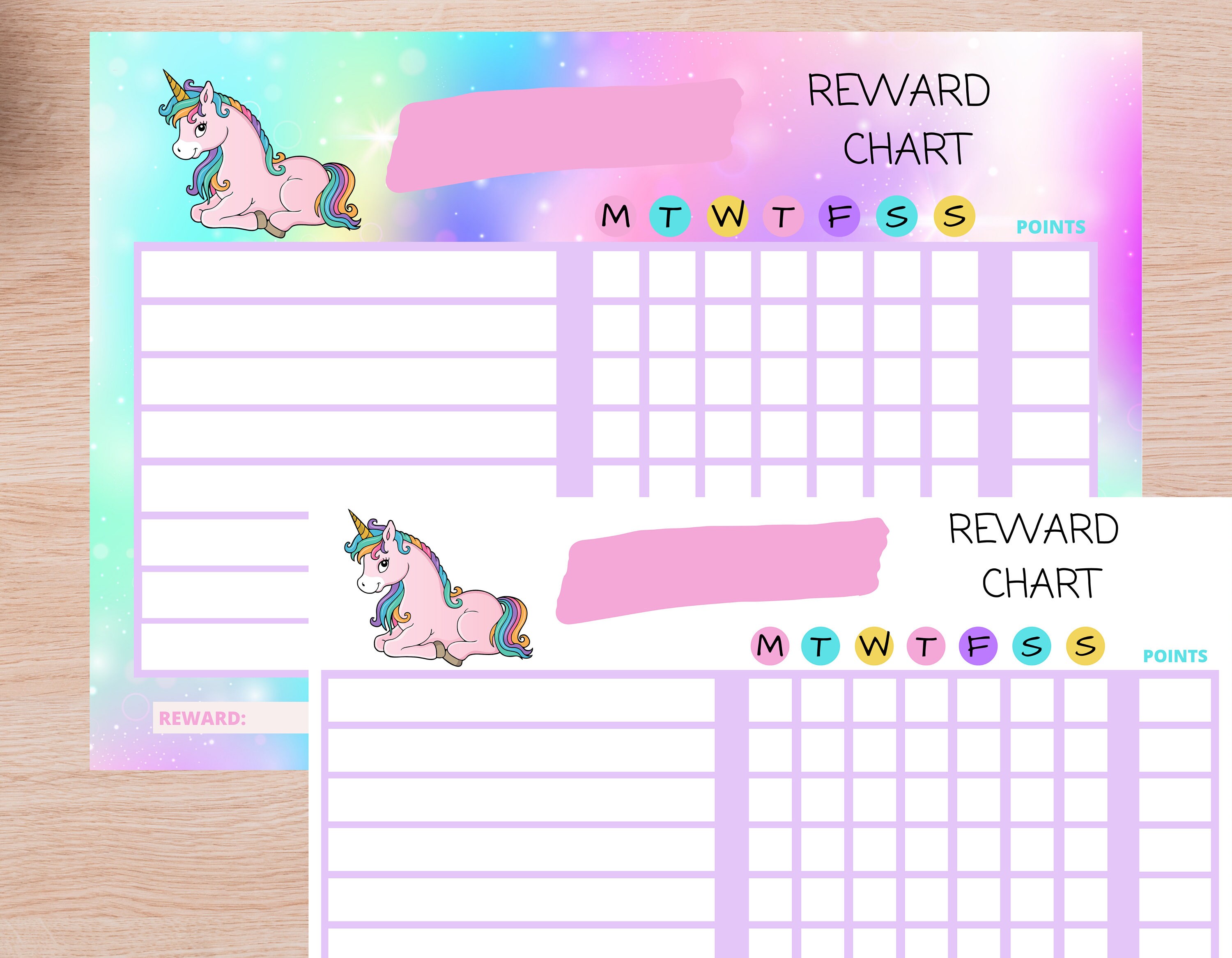Printable Rainbow Unicorn Reward Chart for Girl, Chore Chart for Kids ...