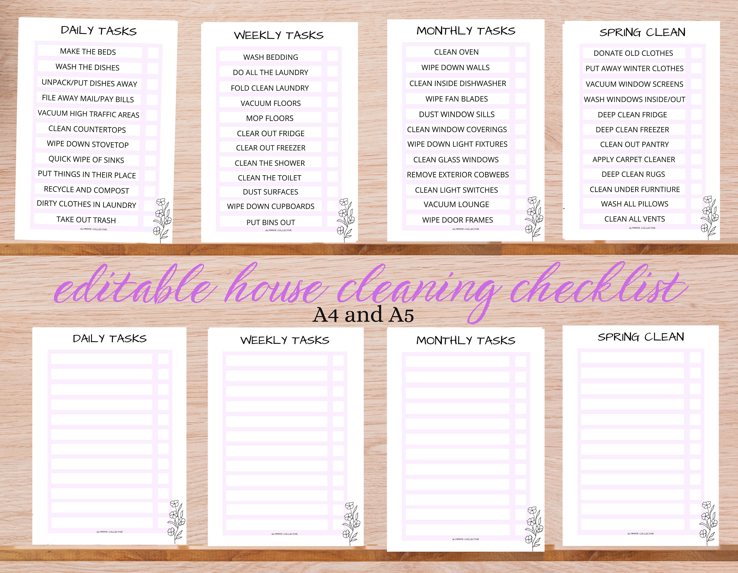 Editable House Cleaning Checklist Daily Cleaning Checklist to Do Lists Weekly Clean Checklists ...