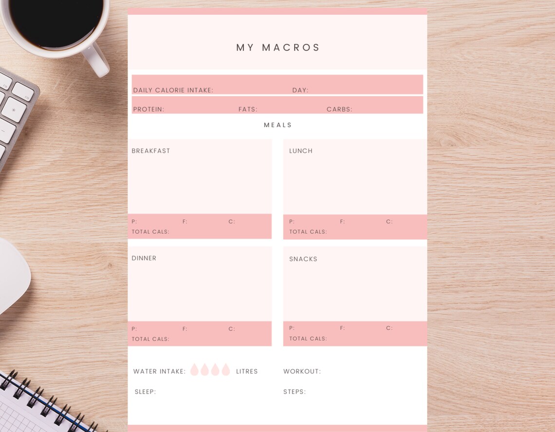 Macro Tracker Printable, Daily Macro Diary, Meal Planner, Meal Tracker ...