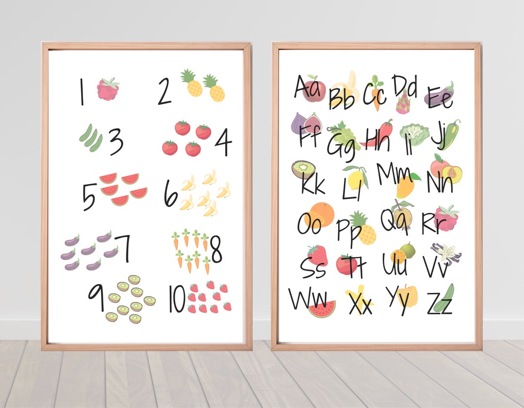 Fruit and Vegetables Alphabet and Numbers Prints, PRINTABLE Wall Art ...