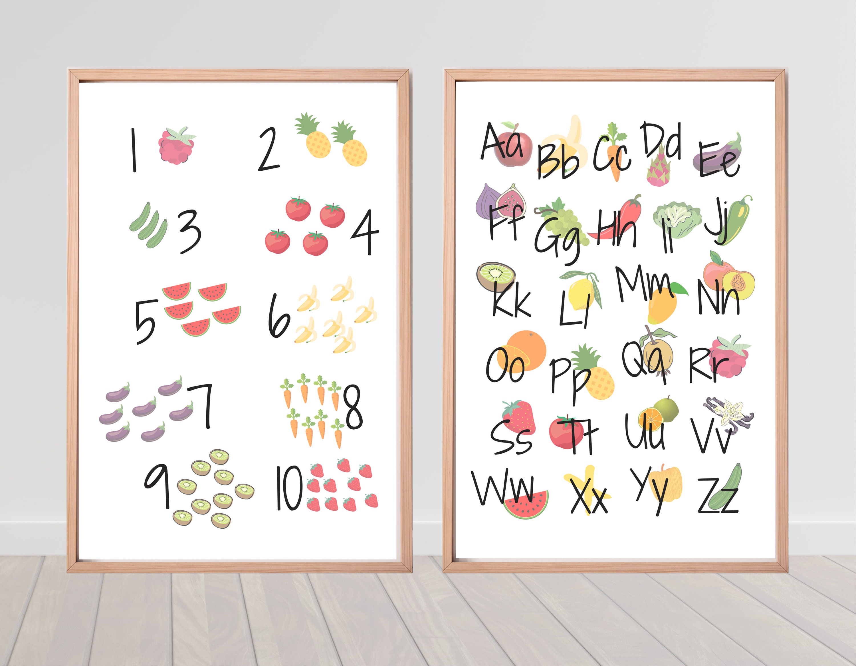 Fruit and Vegetables Alphabet and Numbers Prints, PRINTABLE Wall Art ...
