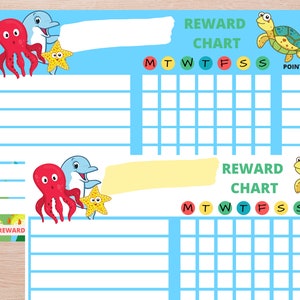 Kids Ocean Themed Reward Chart, Chore Chart, Instant Download Reward ...