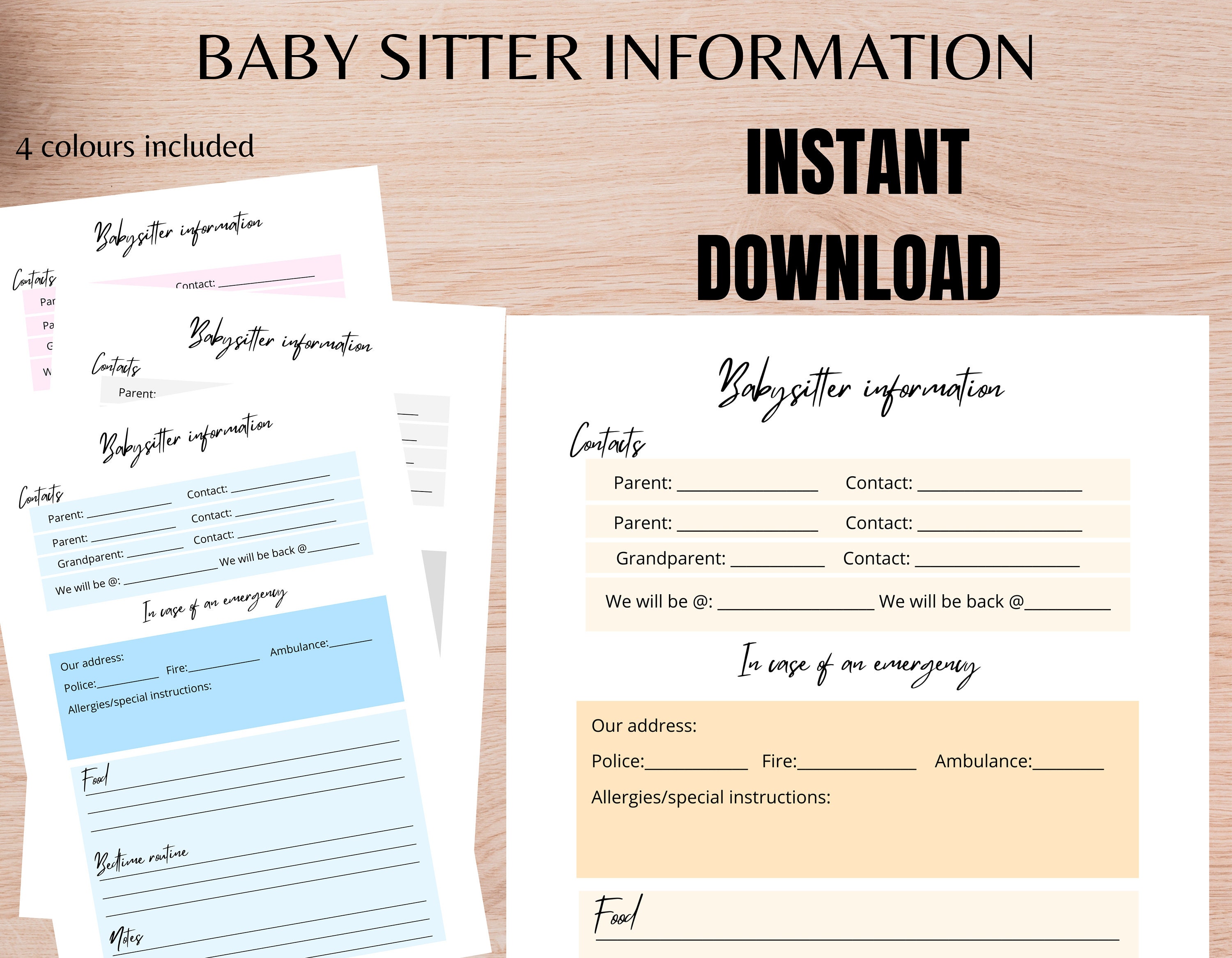 Printable Babysitter Notes | Downloadable Babysitter Information ...