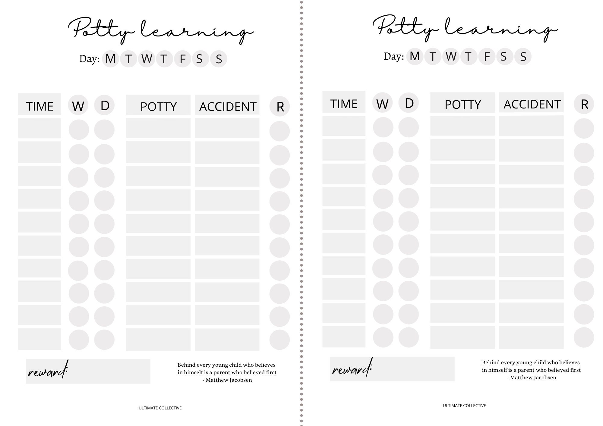 Toilet Training Template, Potty Training Document, Potty Learning ...