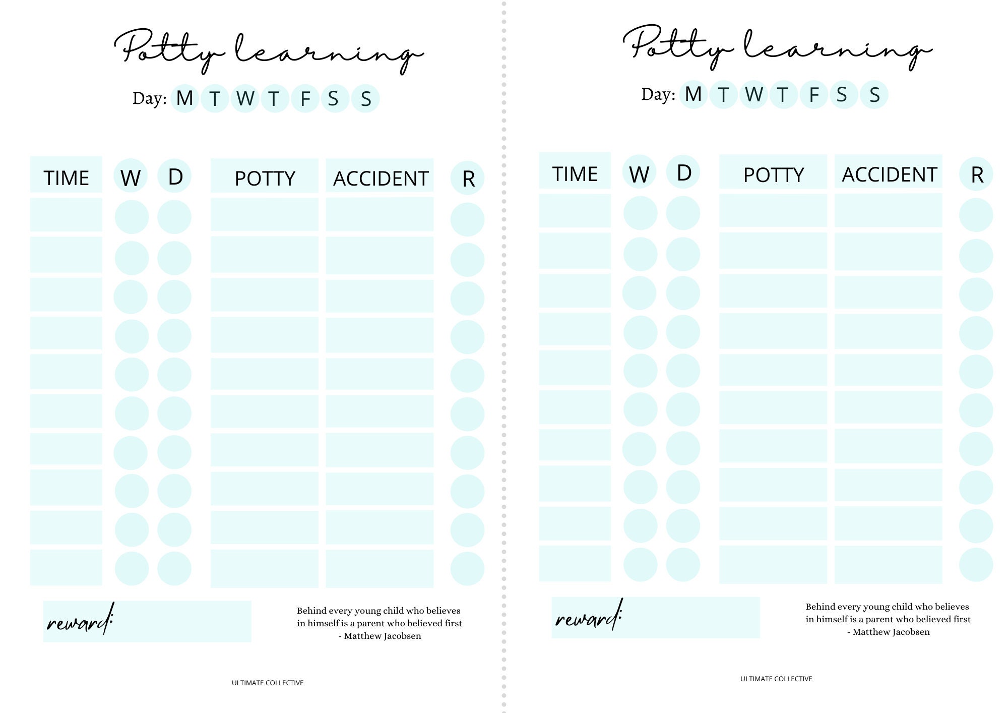Toilet Training Template, Potty Training Document, Potty Learning ...
