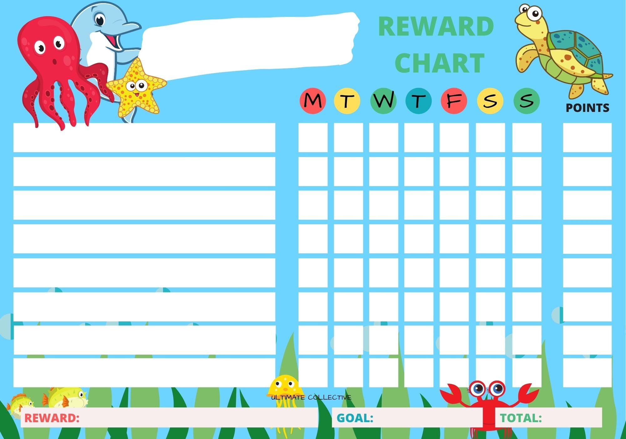 Kids Ocean Themed Reward Chart, Chore Chart, Instant Download Reward ...