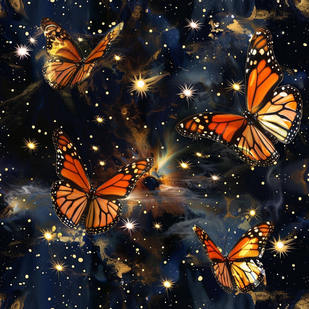 Monarch Butterfly Space Pattern, Seamless Tiled Digital Paper (PNG) - Etsy