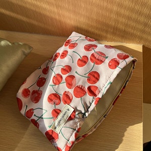 Simple Cute Pink Cherry Makeup Bag, Vintage Cosmetic Organizer, Makeup Bag or Mini Makeup Bag ...