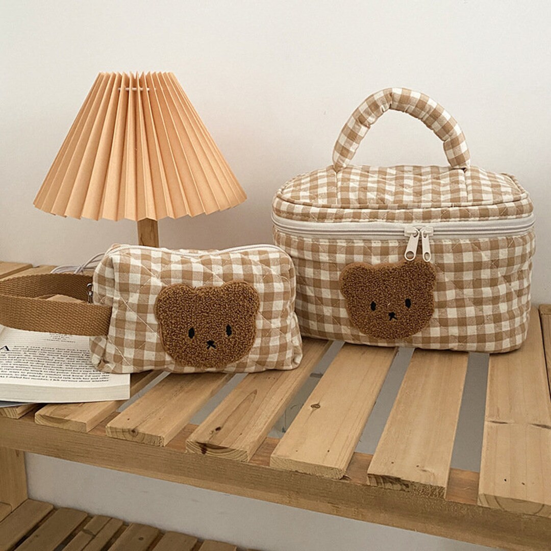 Retro Teddy Bear Lovely Large Makeup Bag, Vintage Cosmetic Organizer ...