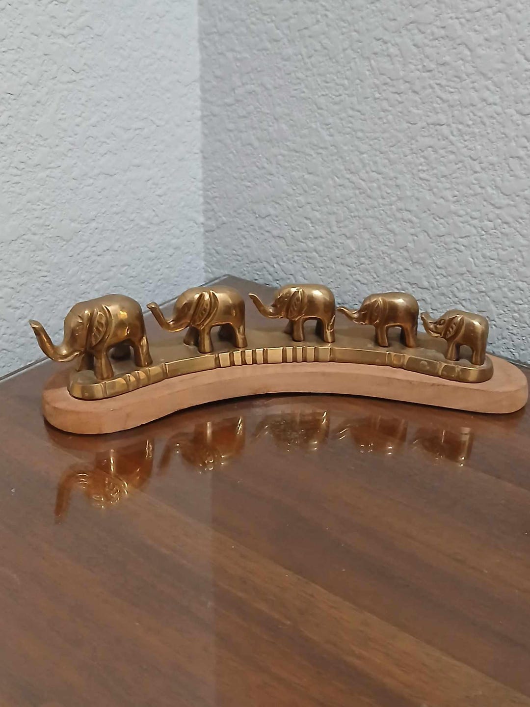 Vintage Family of Brass Elephants Mounted on Wood Made in India - Etsy