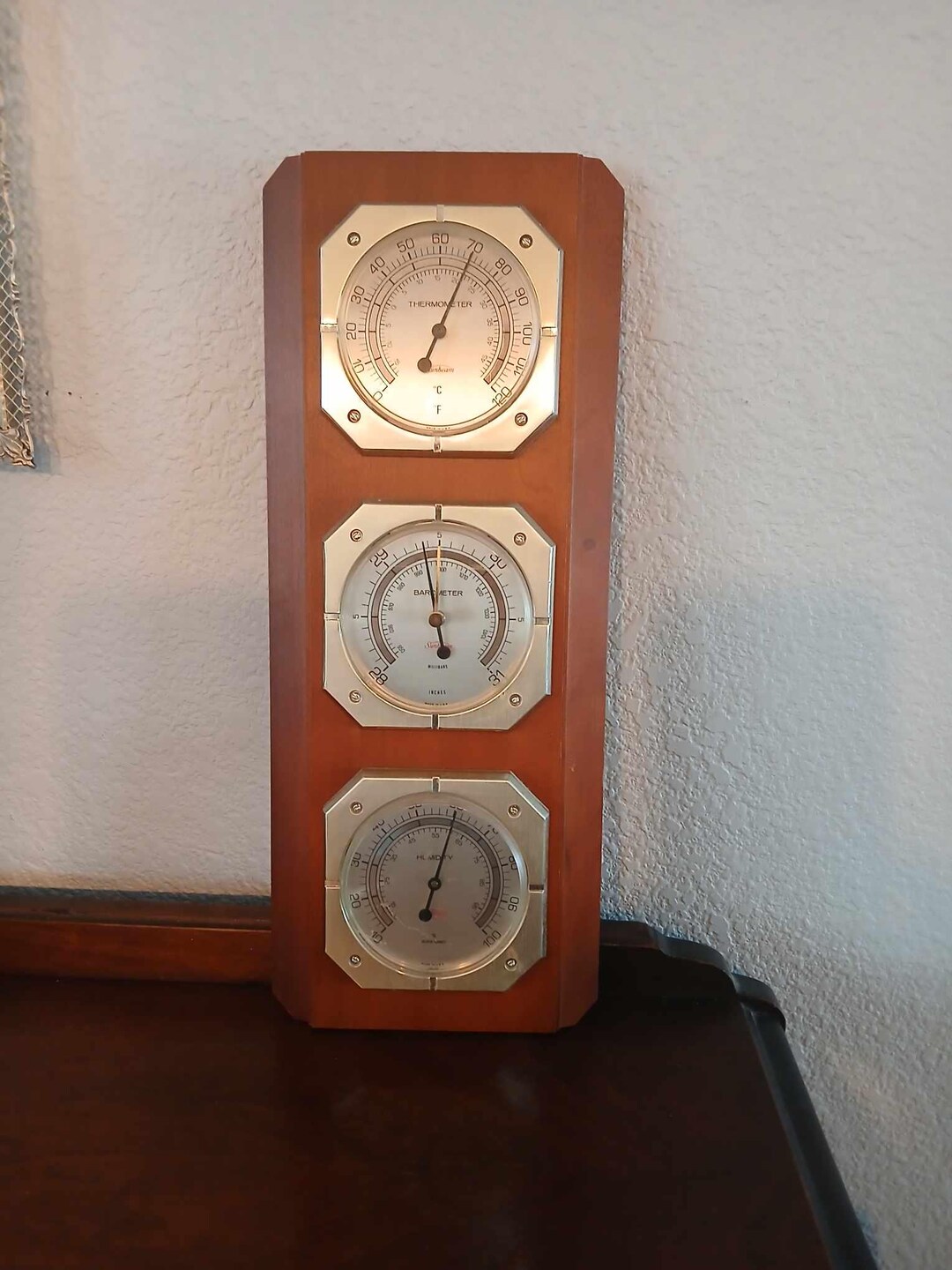 Vtg 1970s MCM Sunbeam Wood Barometer, Thermometer & Humidity Gauges ...