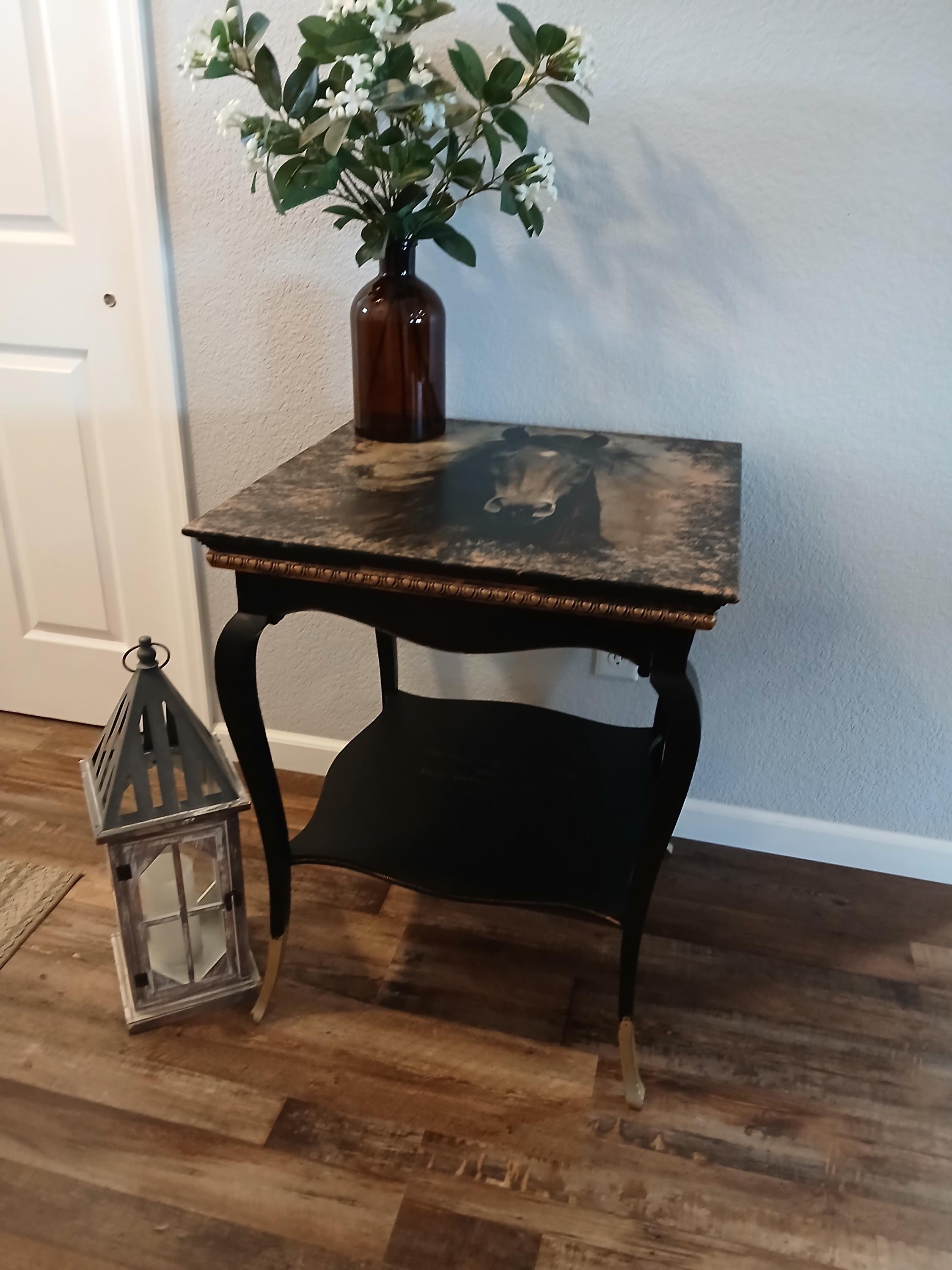 Vintage Solid Oak Parlor Table With Decoupage Heart Horse - Hand ...