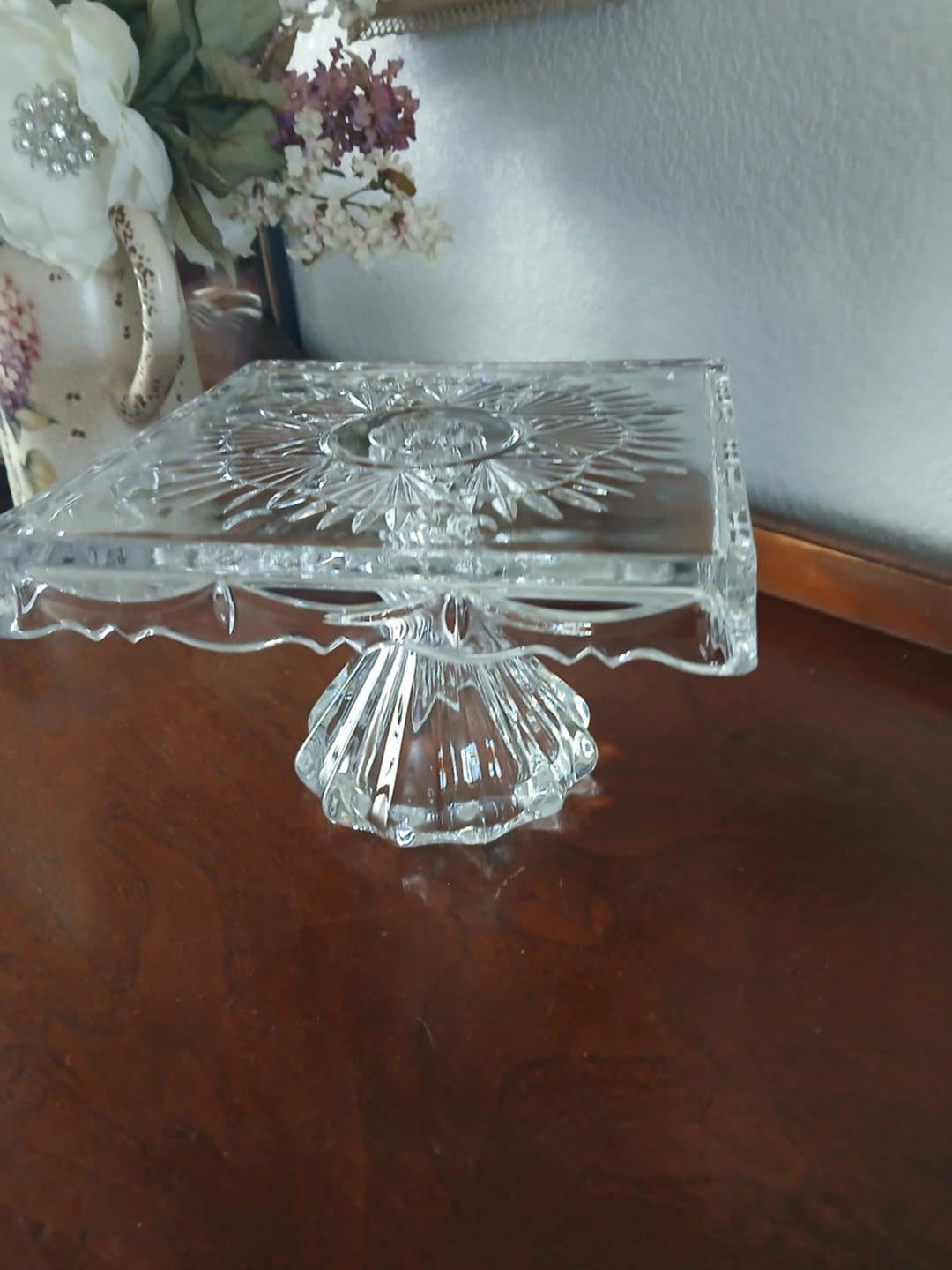 Vtg Shannon 24% Leaded Crystal Square Pedestaled Cake Stands - 8 Inch ...