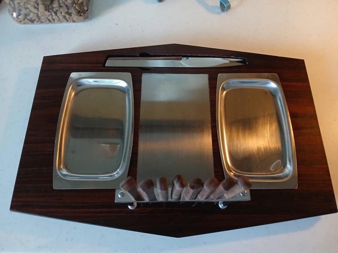 Vtg Mid Century (MCM) Wood 1970s FJORD Serving Tray With Eight (8 ...