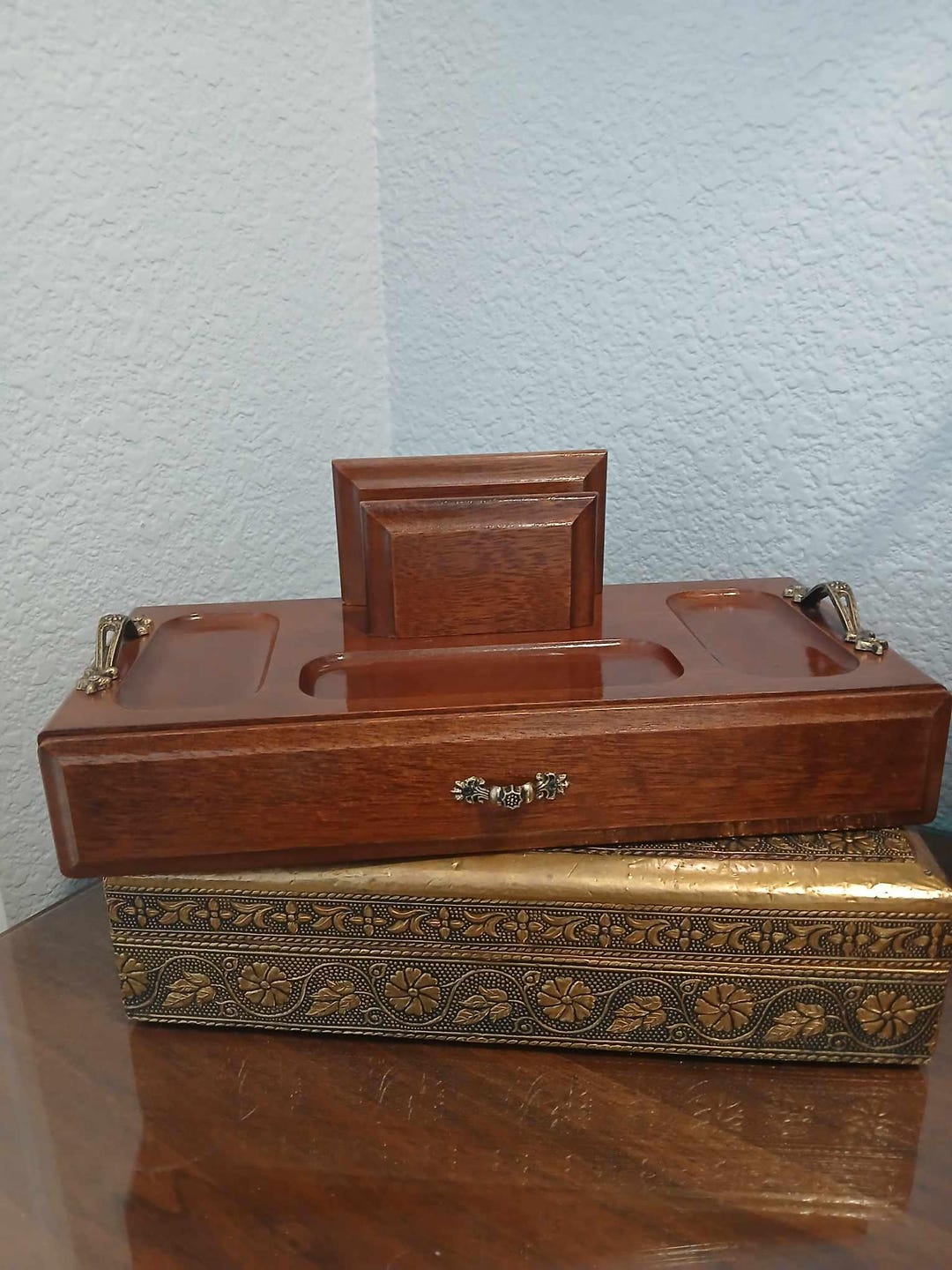 Vintage MCM 1960s Gentlemen's Solid Wood Valet With Brass Handles ...