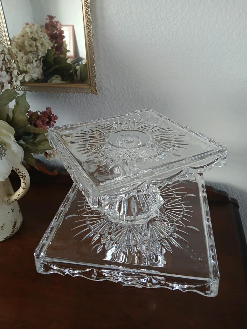Vtg Shannon 24% Leaded Crystal Square Pedestaled Cake Stands - 8 Inch ...