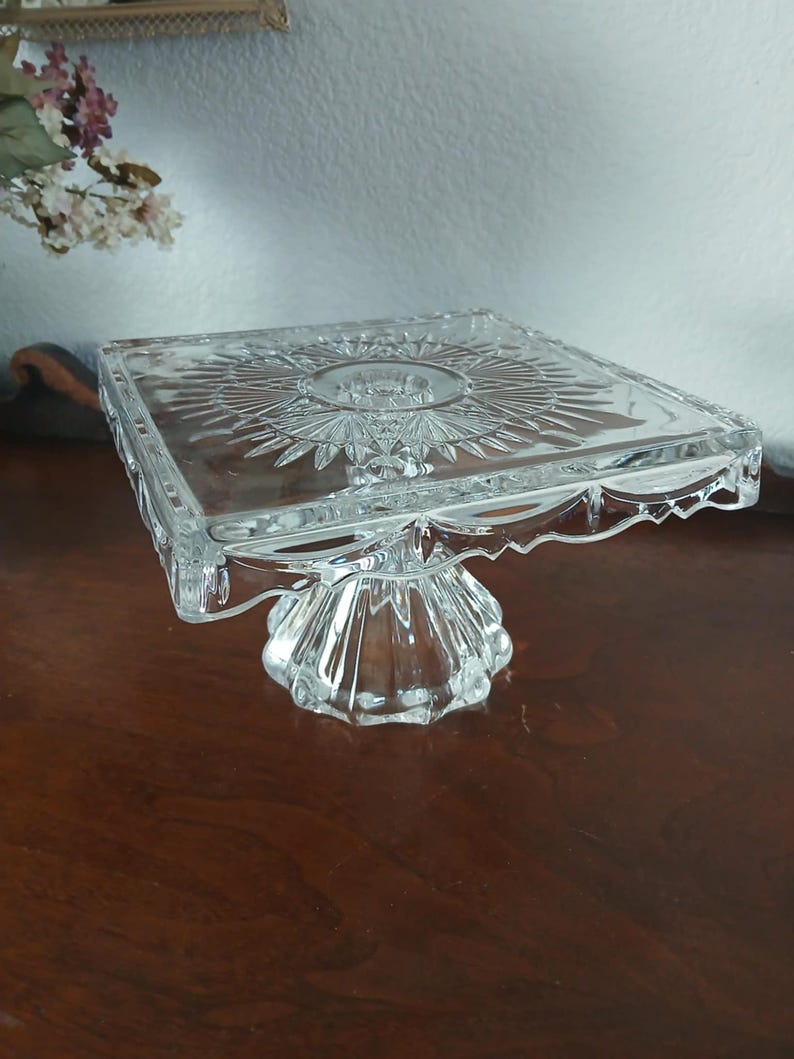 Vtg Shannon 24% Leaded Crystal Square Pedestaled Cake Stands - 8 Inch ...