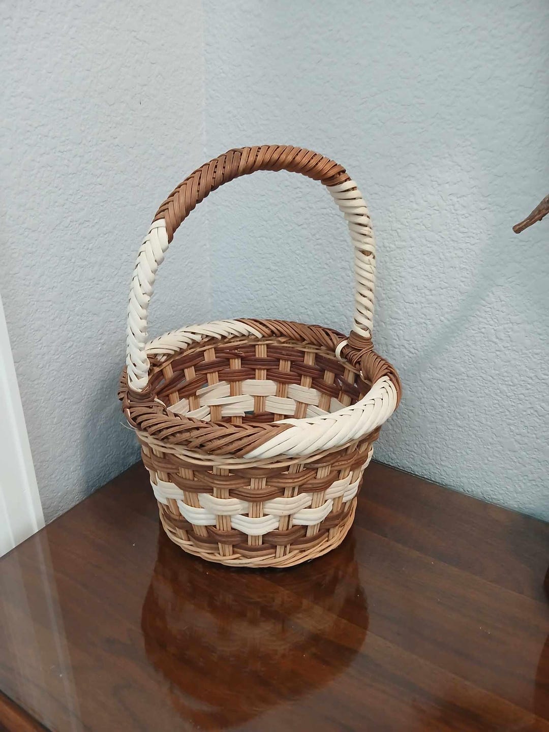 Beautiful Tri-colored Woven Wicker Basket With Braided Handle 16" Tall ...