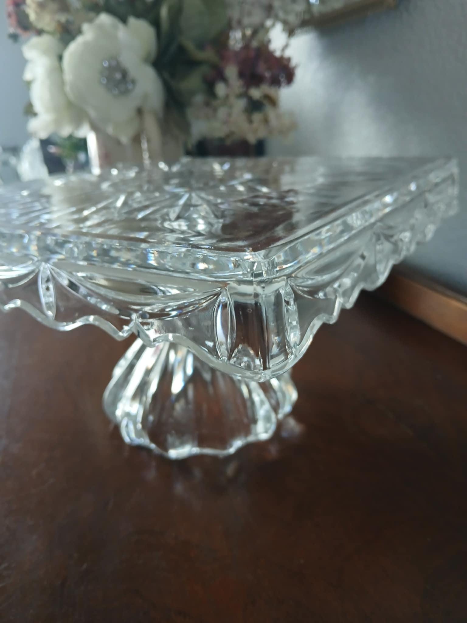 Vtg Shannon 24% Leaded Crystal Square Pedestaled Cake Stands - 8 Inch ...