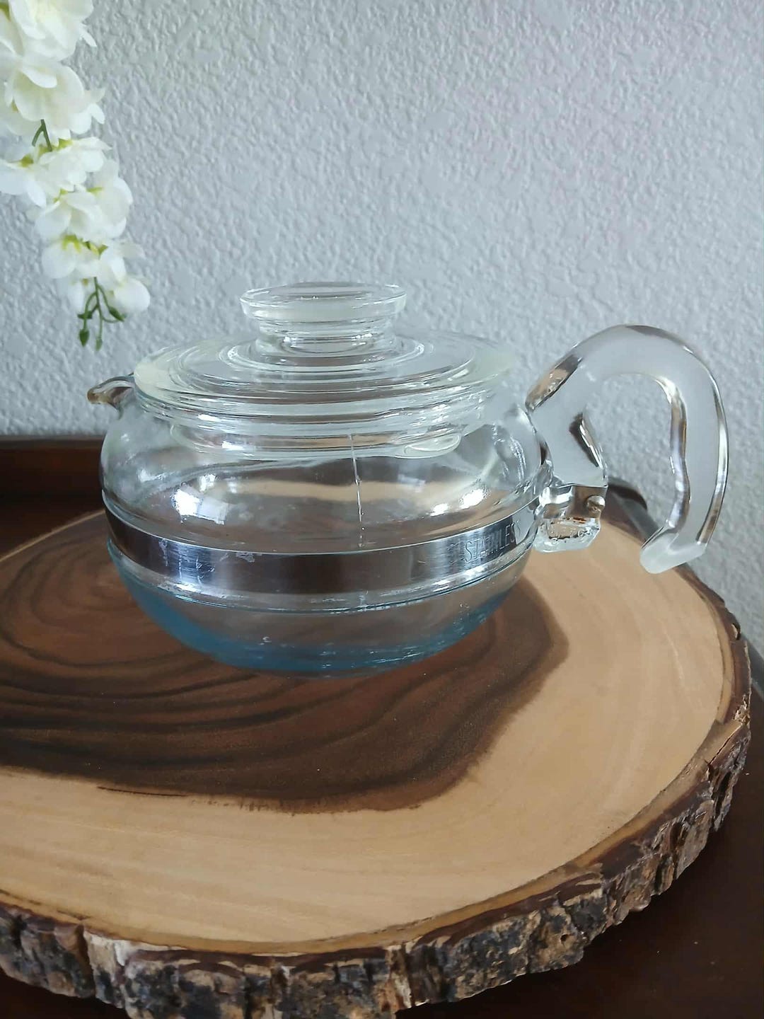 Vintage Mid Century 1950s Glass Pyrex Flameware 6-cup Teapot, Stainless ...
