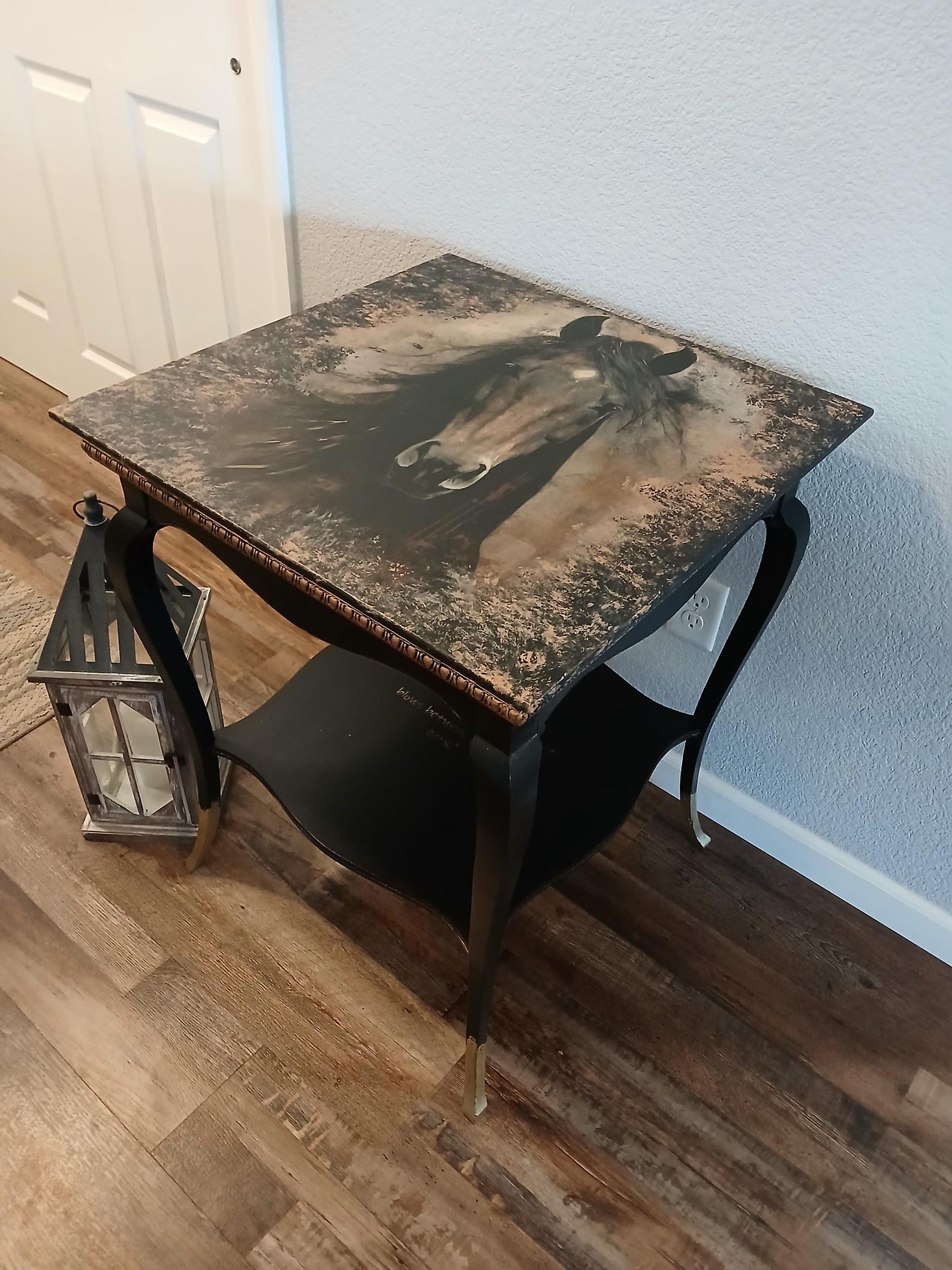 Vintage Solid Oak Parlor Table With Decoupage Heart Horse - Hand ...