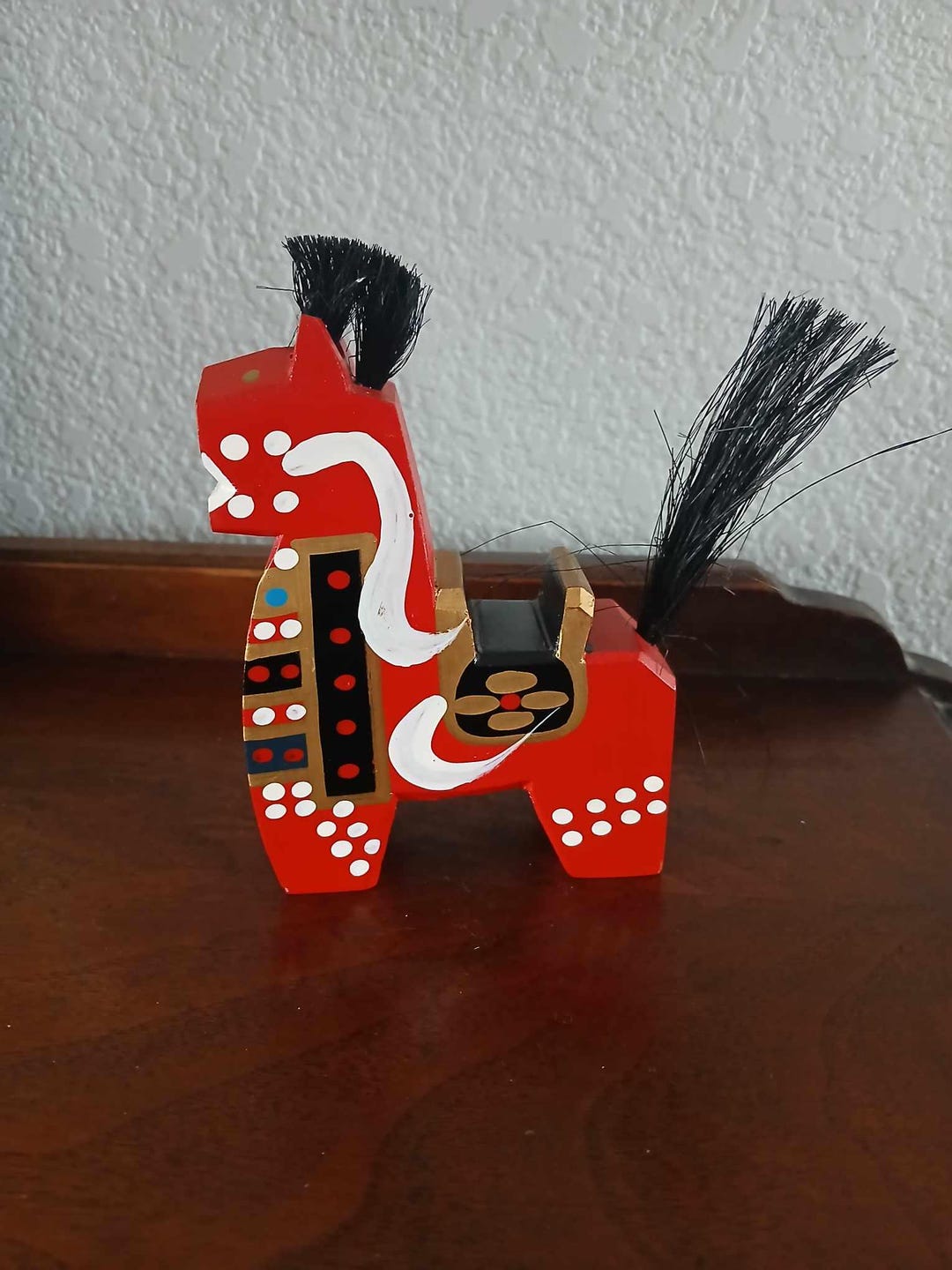 Vintage 1980s Red Japanese Folk Art Yawata-uma Hachinohe Hand Carved ...