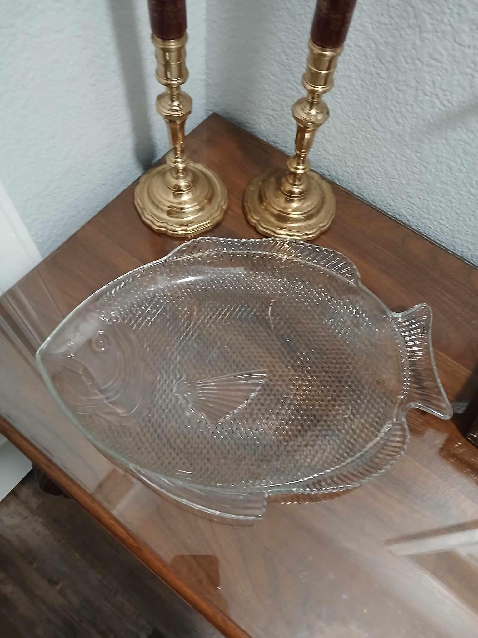 Large Pressed Glass Fish Shaped Serving Platter, Nautical Platter ...