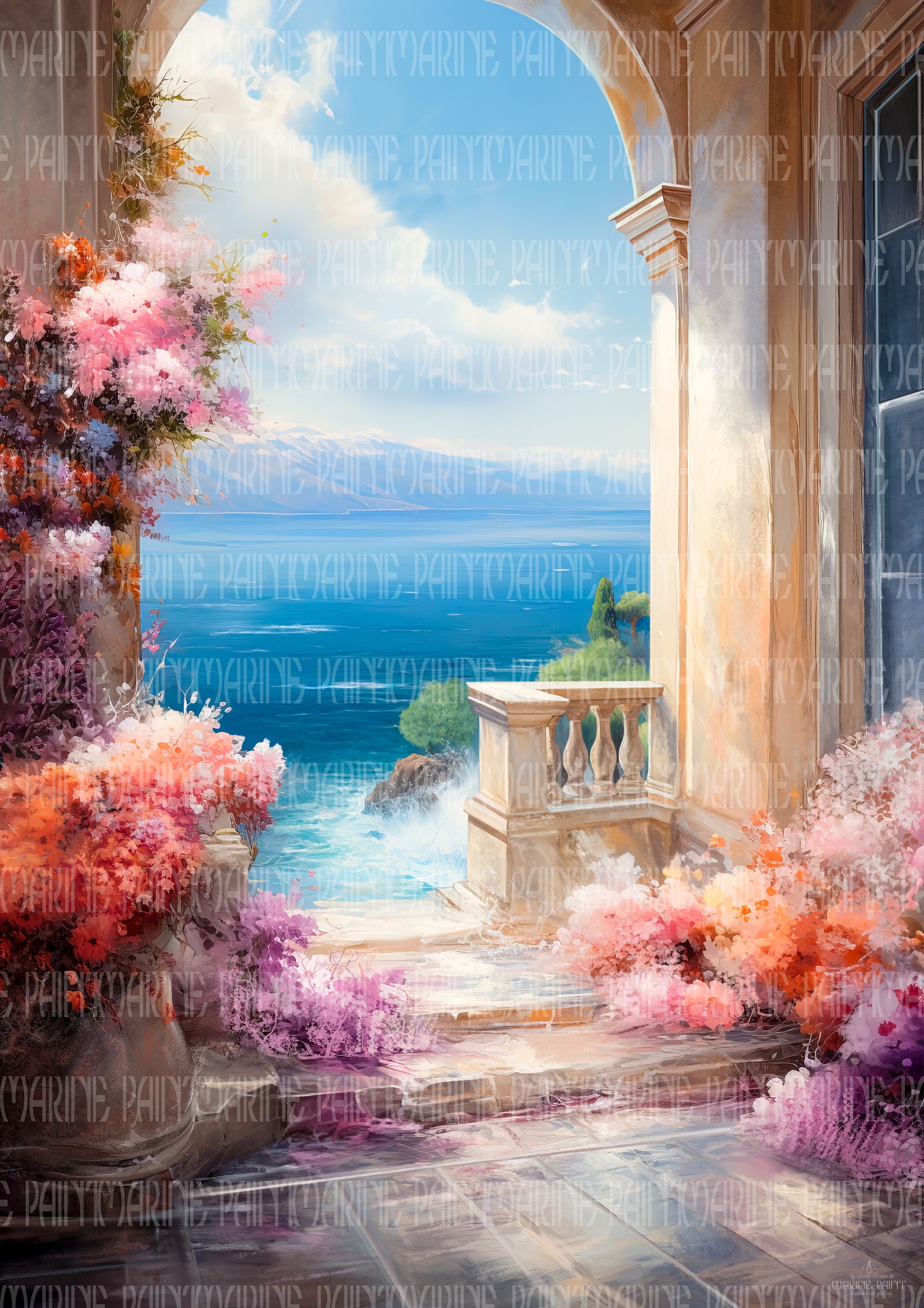 Seascape Printable Wall Art Sea View Italy Mediterranean Art Painting ...