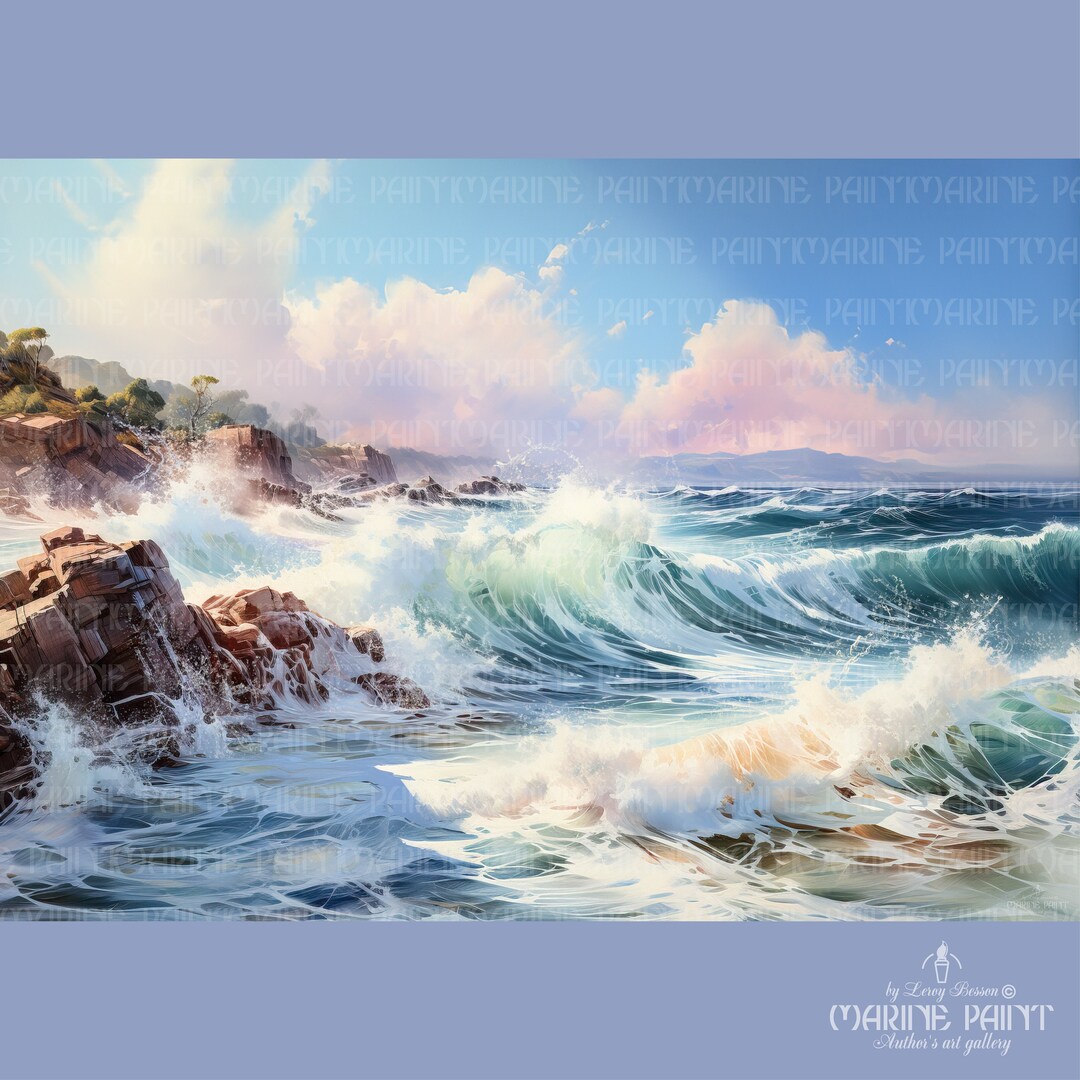 Seascape Printable Wall Art Download Sea Ocean Wave Art Painting Storm ...